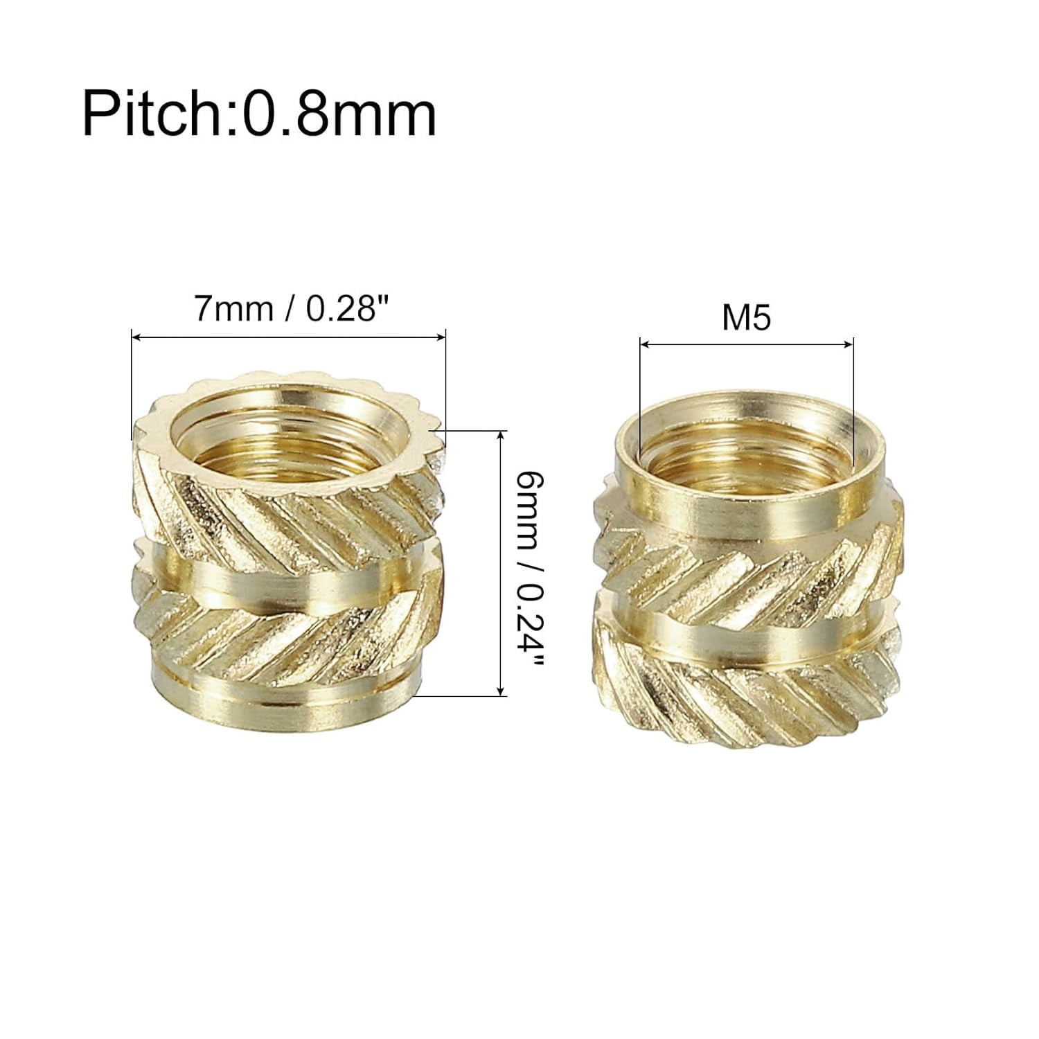 hgudesign Knurled Insert Nuts, 50 Pieces M5 x 6mm Length x 7mm Outer ...