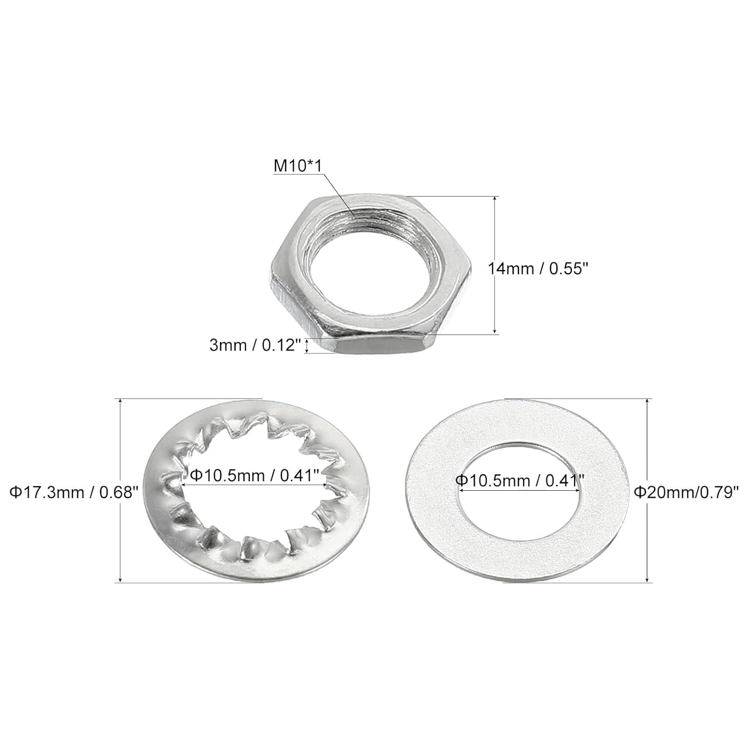 hgudesign Lamp Tube Threaded Lock Nuts with Washers M10 Screw Thread ...