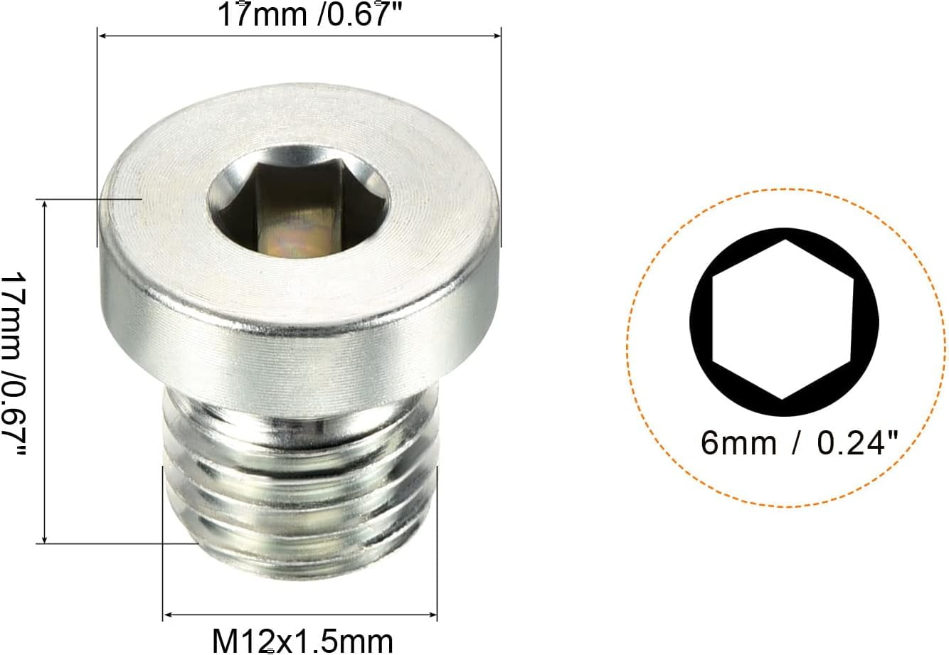 hgudesign M12*1.5 Internal Hex Pipe Fitting Plug, Male Thread 45# Steel ...