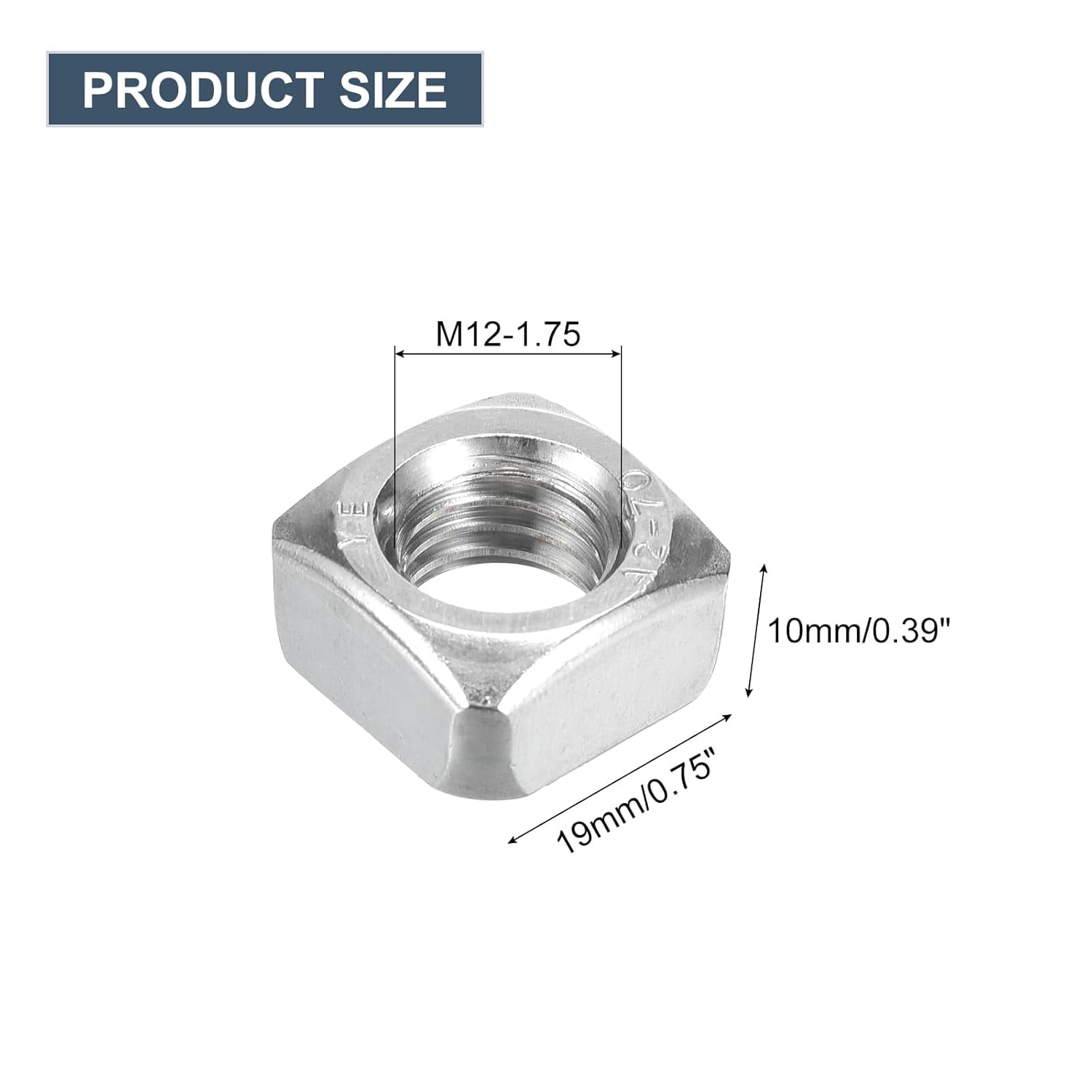hgudesign M12-1.75x10 Square Nuts, 304 Stainless Steel Coarse Thread ...