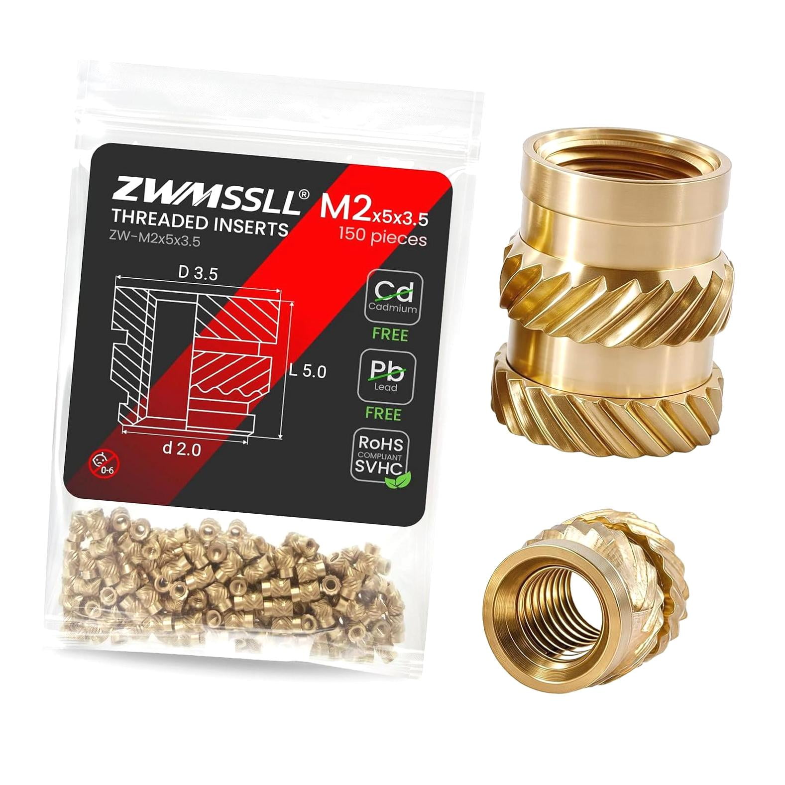 hgudesign M2 Heat-Set Threaded Inserts, M2x5x3.5mm(150Pieces) Heat Set ...