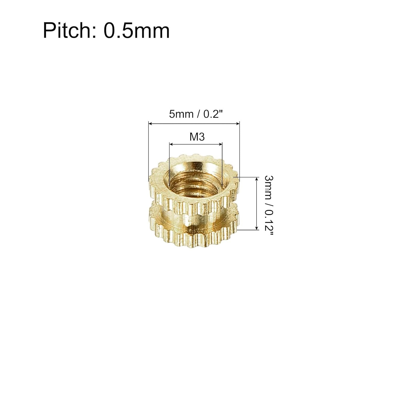 hgudesign M3 x 3mm(L) x 5mm(OD) Female Thread Knurled Threaded Insert ...