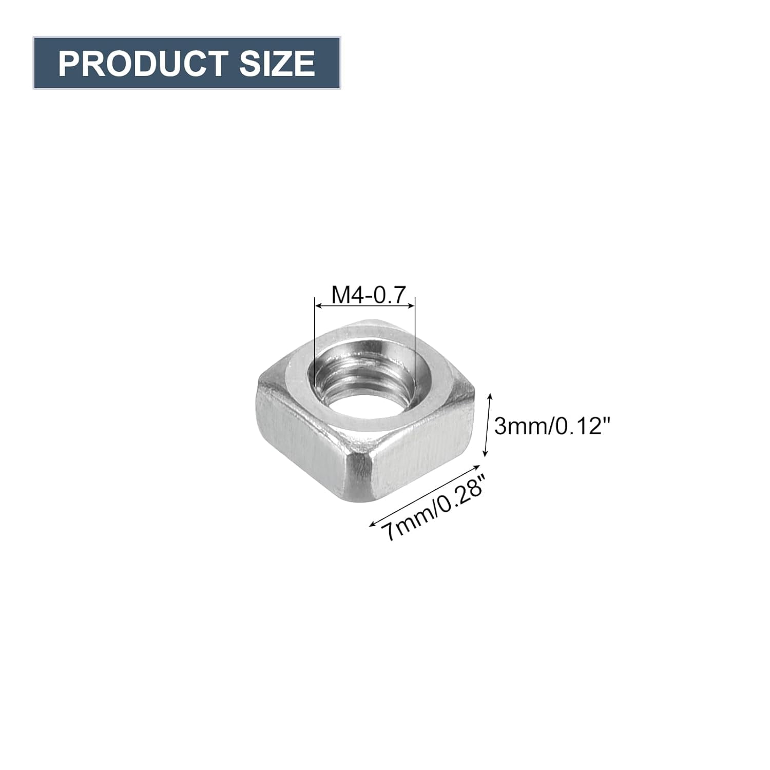 hgudesign M4-0.7x3 Square Nuts, 304 Stainless Steel Coarse Thread ...