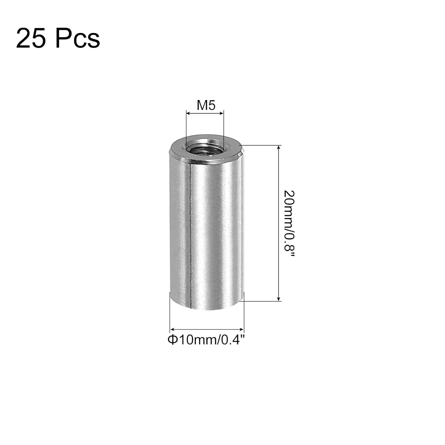 hgudesign M5x0.8mm Round Coupling Nuts, 25 Pcs 304 Stainless Steel Connector Nuts Fasteners Rod ...