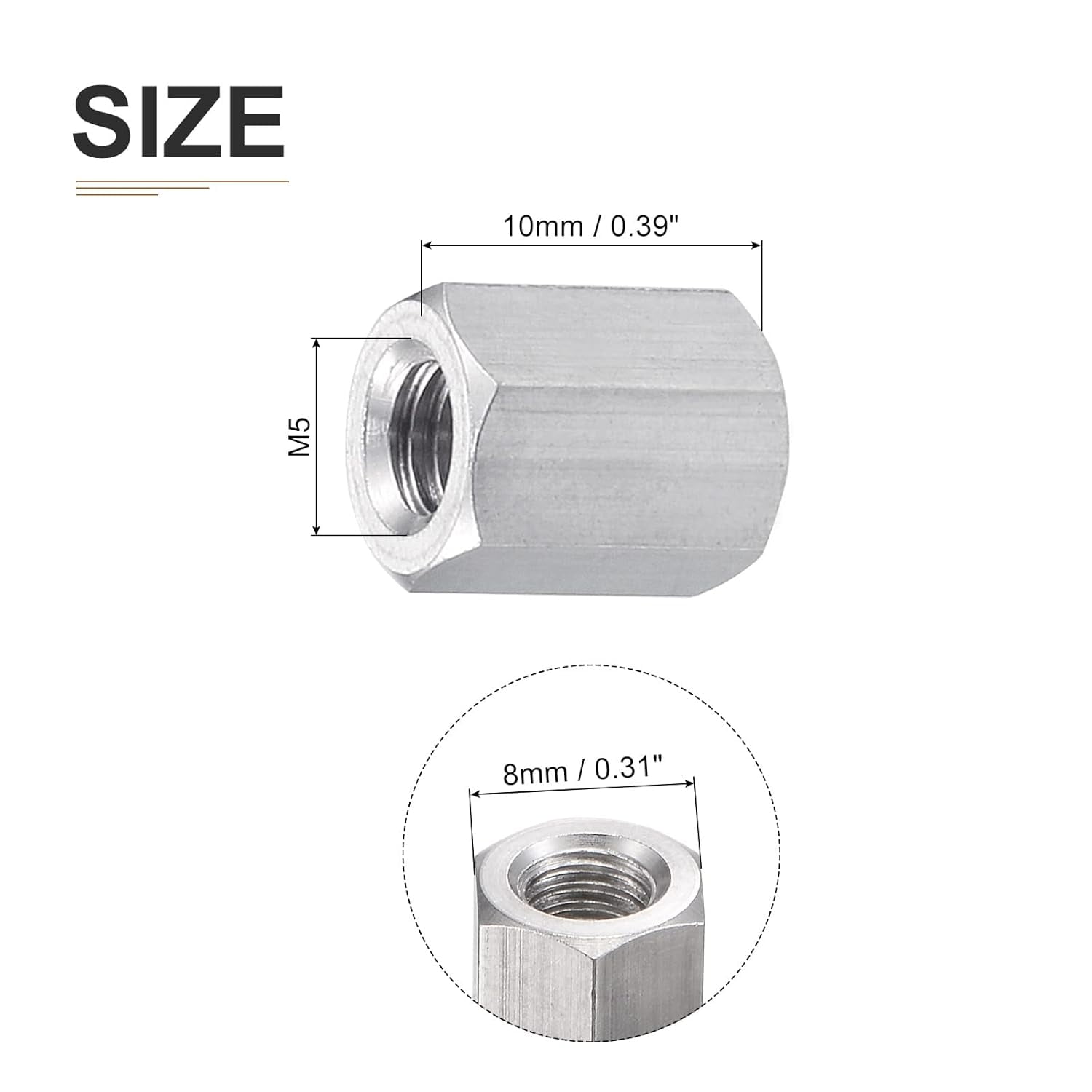 hgudesign M5x0.8mmx10mm(DxPxH) Hex Coupling Nuts - 5Pack - Great for Garage Upkeep - 304 ...