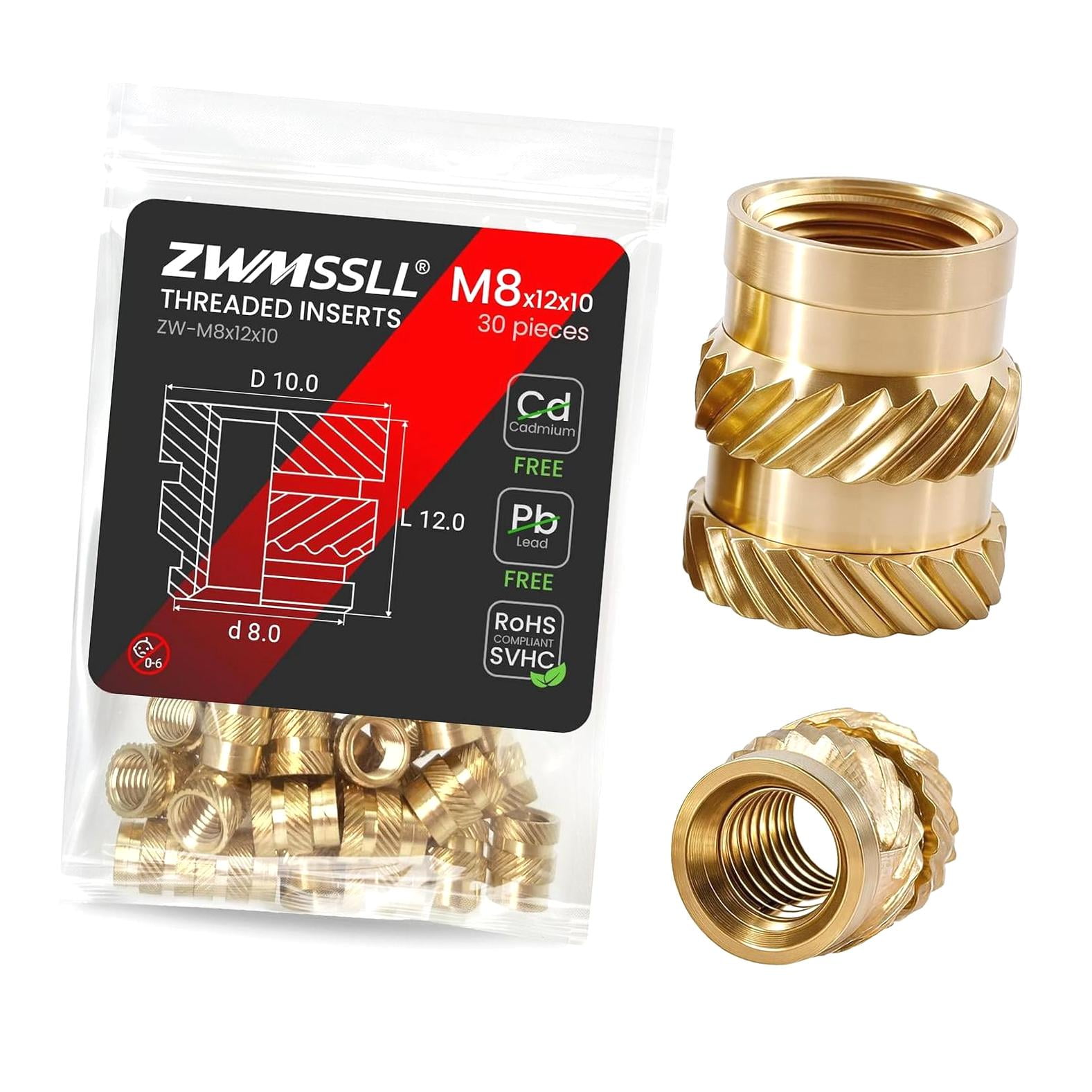 hgudesign M8 Heat-Set Threaded Inserts, M8x12x10mm(30Pieces) Heat Set ...