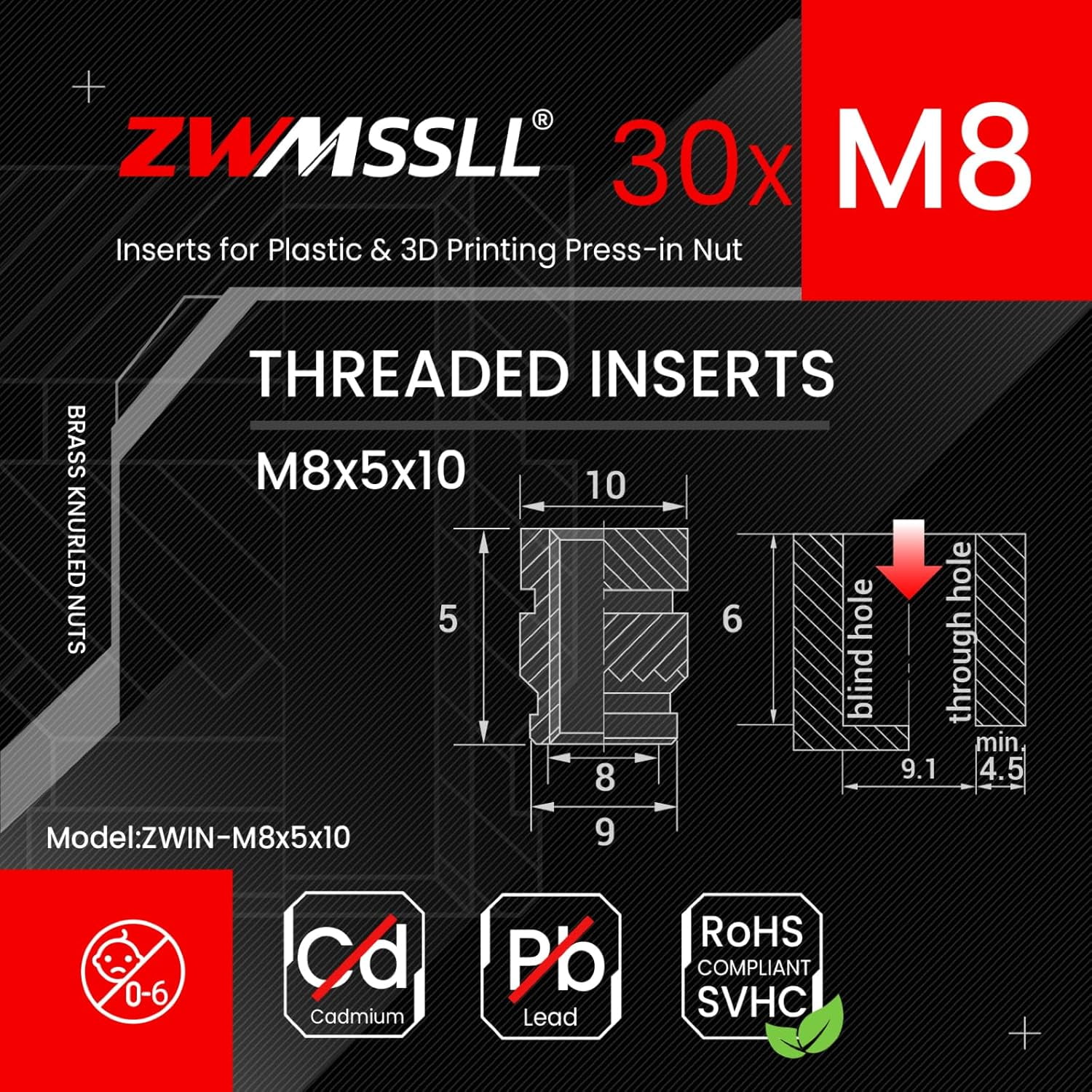 hgudesign M8 Threaded Inserts-30 Pieces M8x5x10 Heat-Set Insert Knurled ...