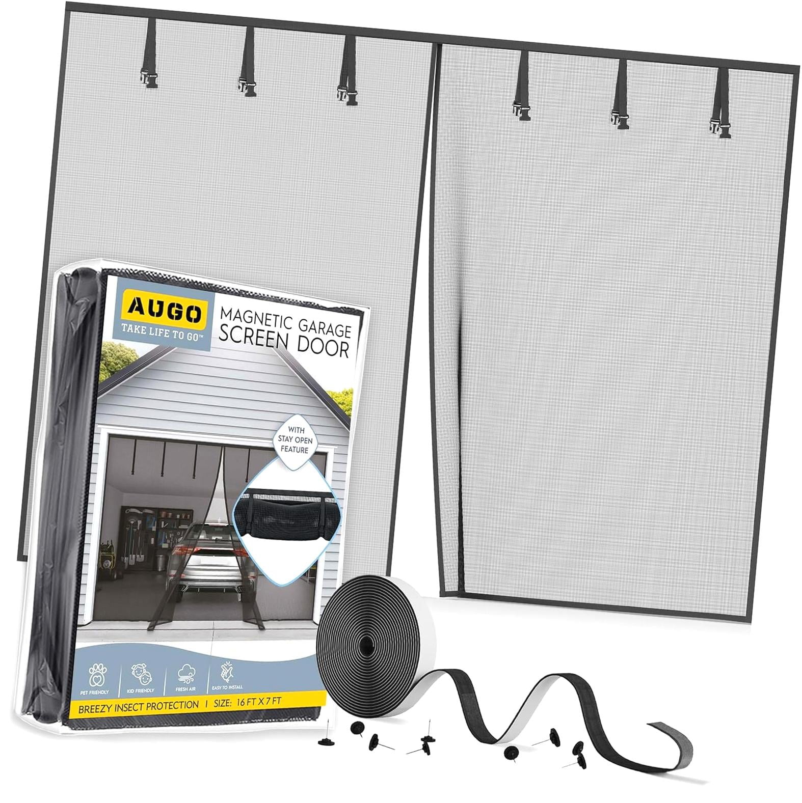 hgudesign Magnetic Garage Door Screen for Two Car Garage - Pull Down Function, Mesh with ...