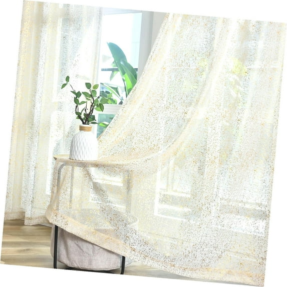 hgudesign Metallic Sheer Curtains 63 Inch Length for Bedroom, Foil ...