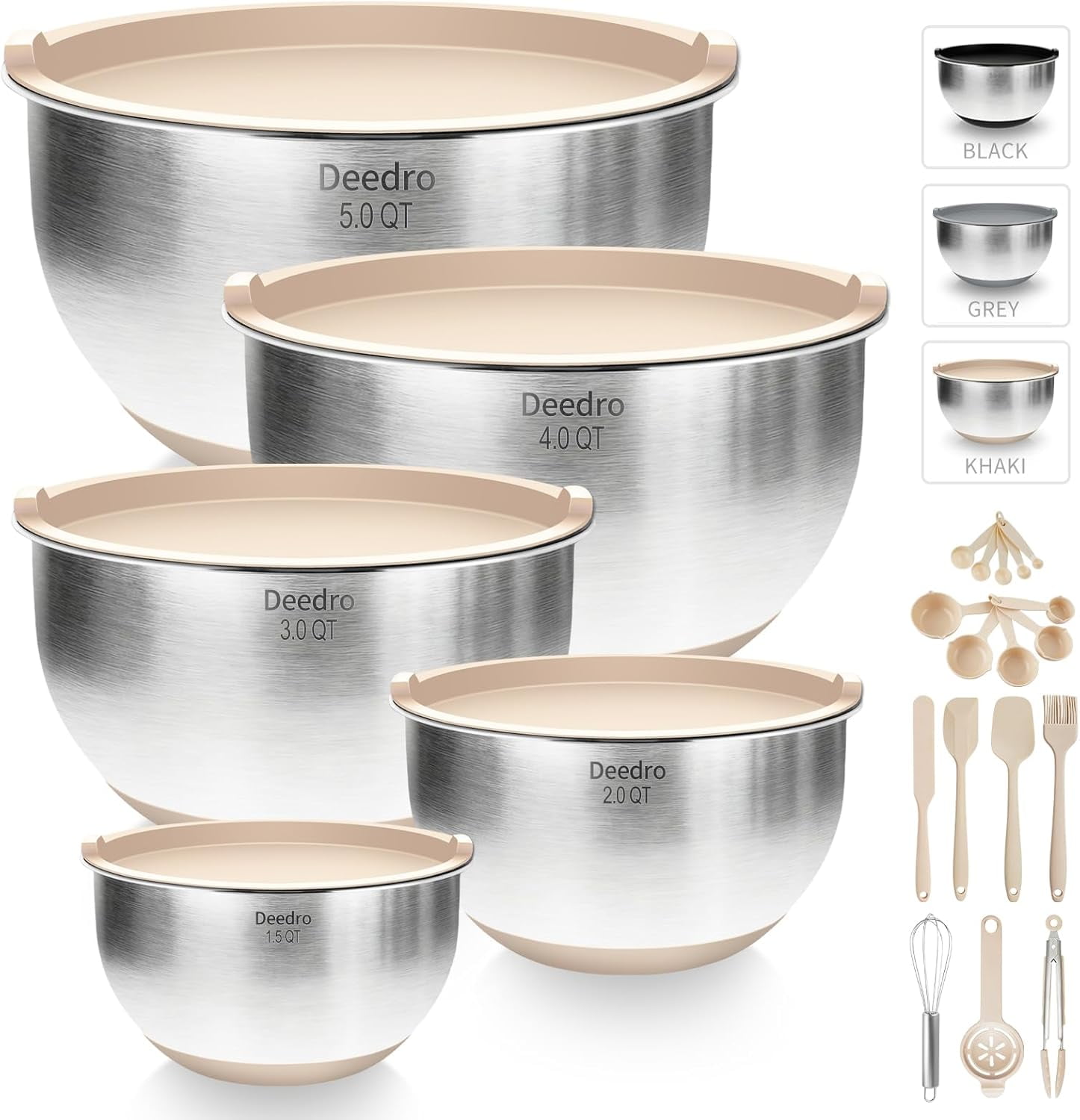 hgudesign Mixing Bowls with Airtight Set, 22Pcs Thicker Steel Mixing ...