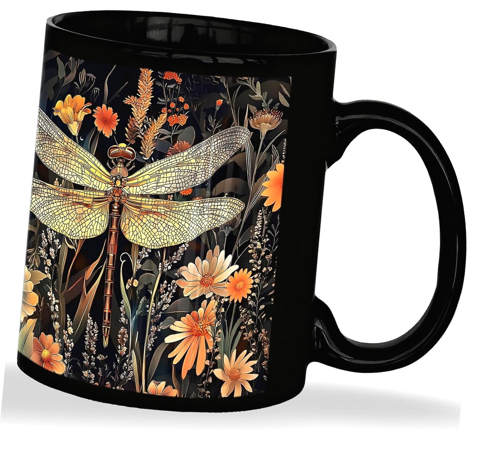hgudesign Moody Dragonfly Floral Mug, Dark Cottagecore Botanical ...