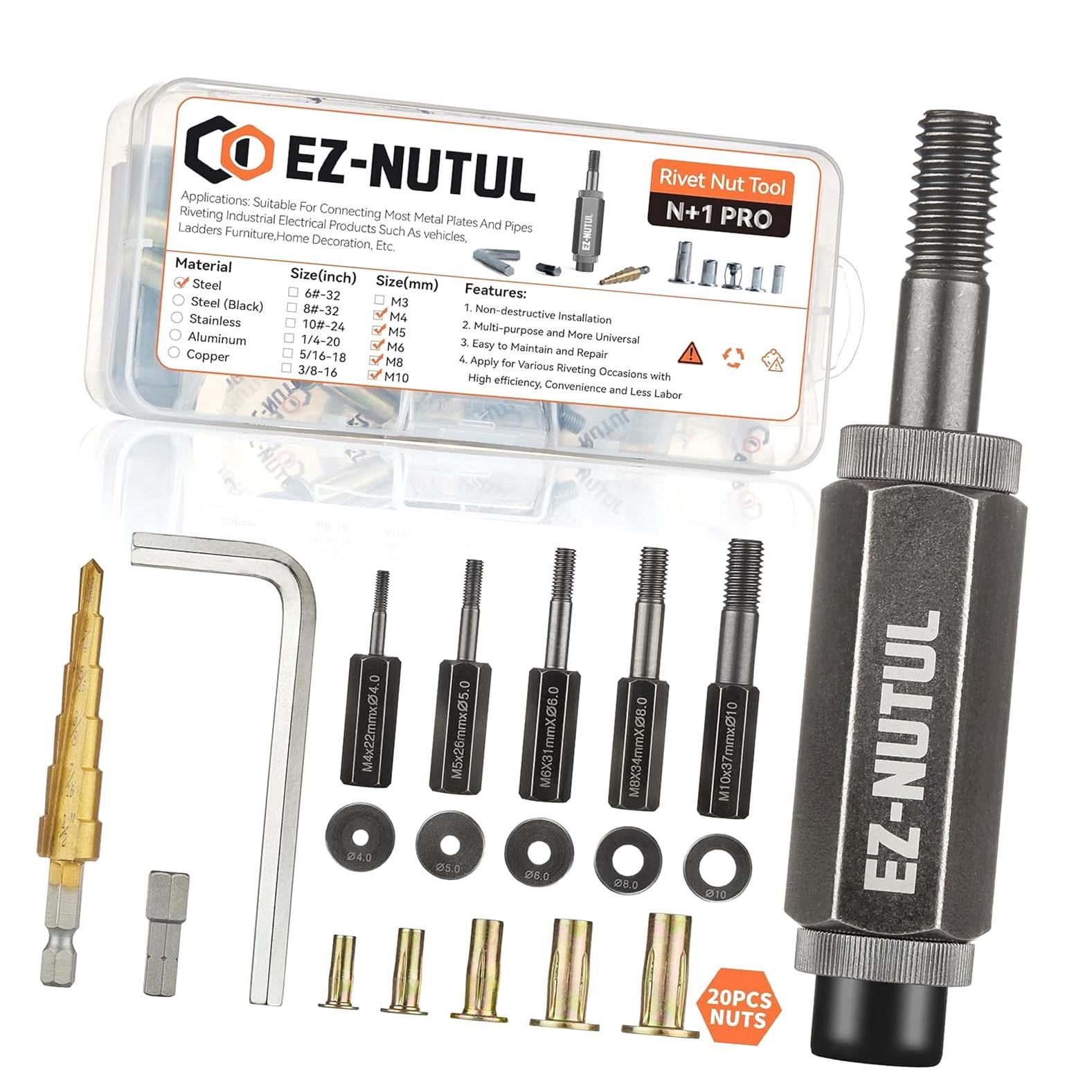 hgudesign Multi-Grip Rivet Nut Installation Tool Kit Pre-Bulbed Shank ...