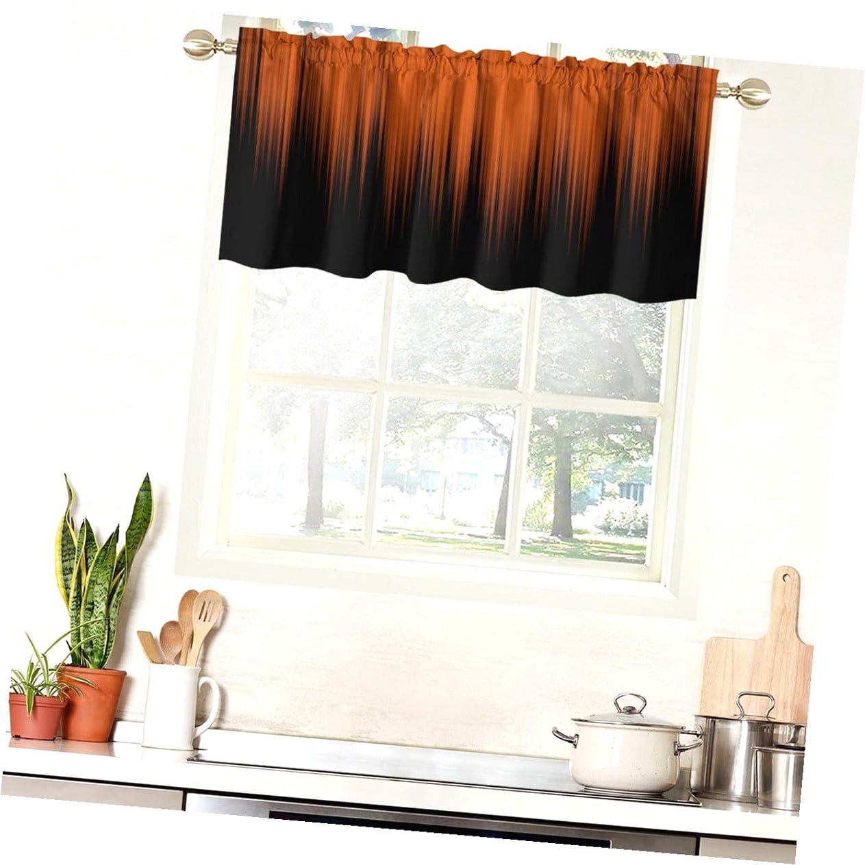 hgudesign Orange and Kitchen Valance Curtain for Window Ombre Man ...