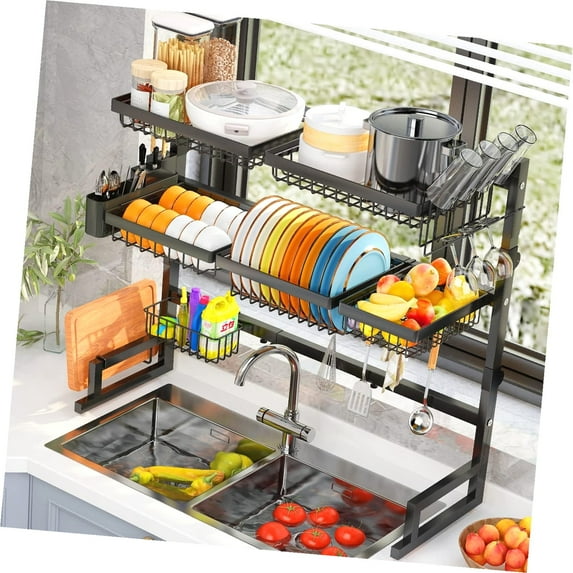 hgudesign Over Sink Dish Drying Rack (Expandable Height/Length) Design Large Dish Drainer ...