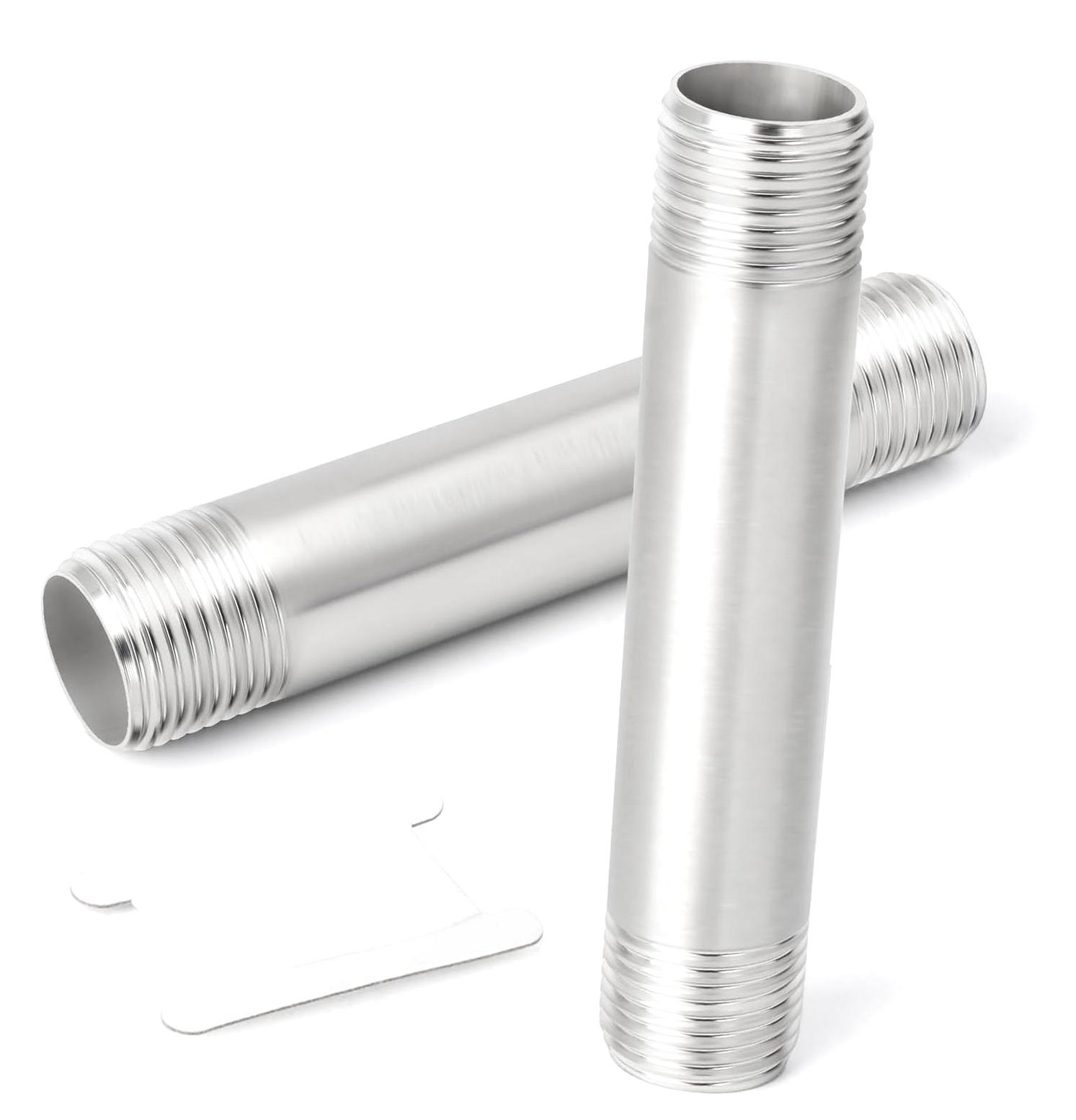 hgudesign Pair of 304 Stainless Steel Pipe Connectors, 4" Long Nipple ...