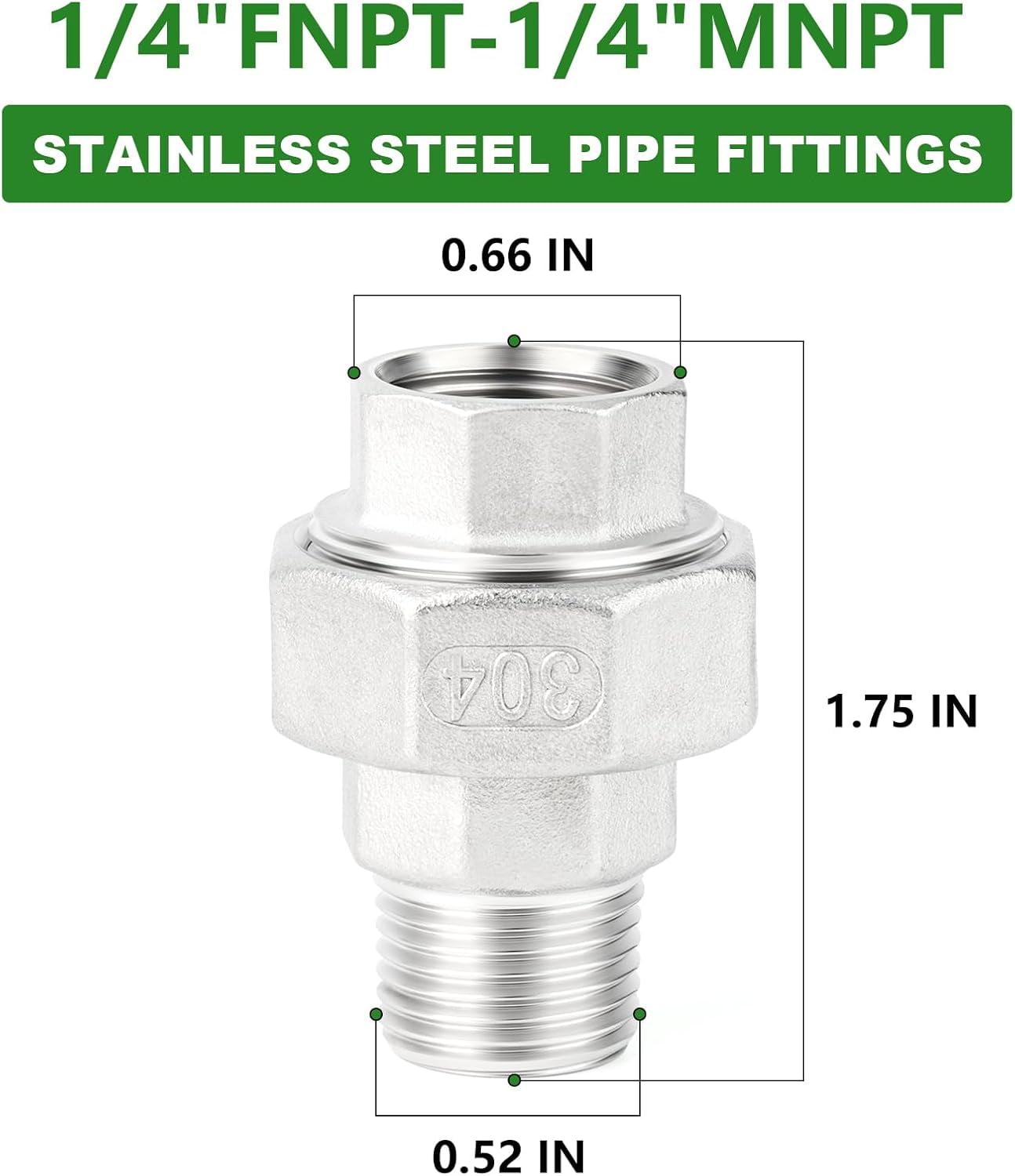 hgudesign Pair of 304 Stainless Steel Unions, 1/4" NPT Male to 1/4" NPT ...