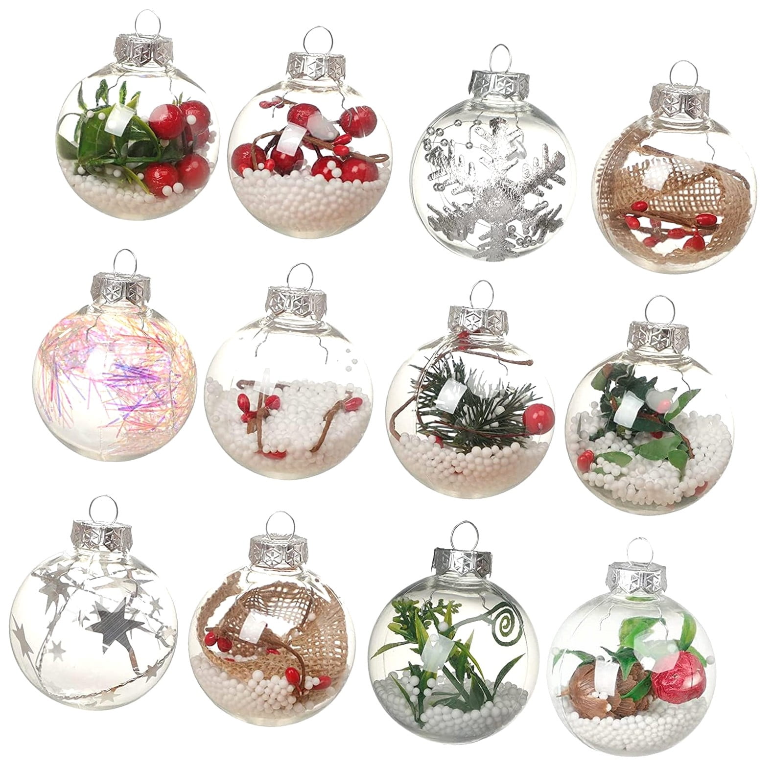 hgudesign Party Clear Bauble, 12Pcs Fillable Clear Plastic Balls with ...