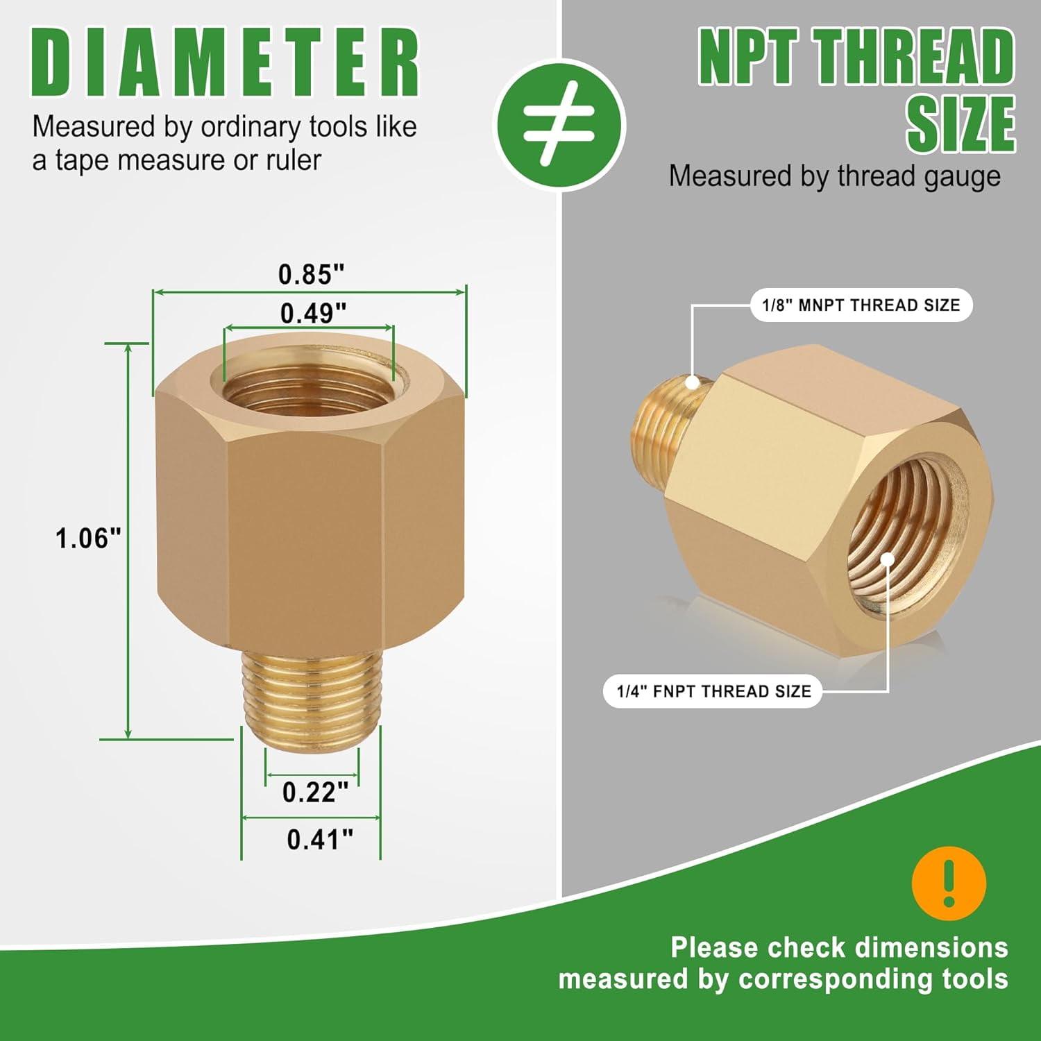 hgudesign Pipe Connector Reducer Adapter,1/8" NPT Thread Male to 1/4 ...
