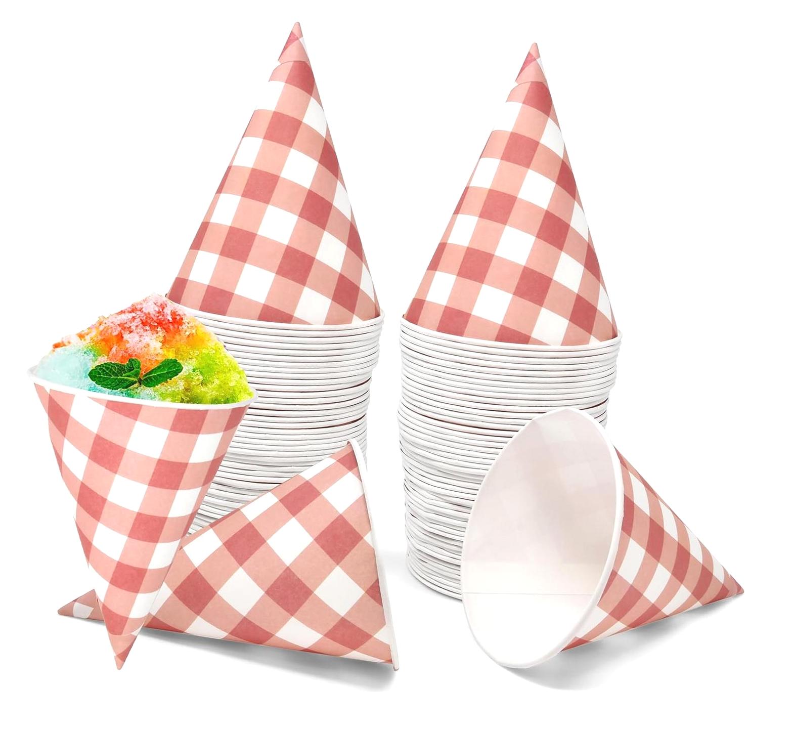 hgudesign Premium 100-Pack Gingham Snow Cone Cups, Red and White ...