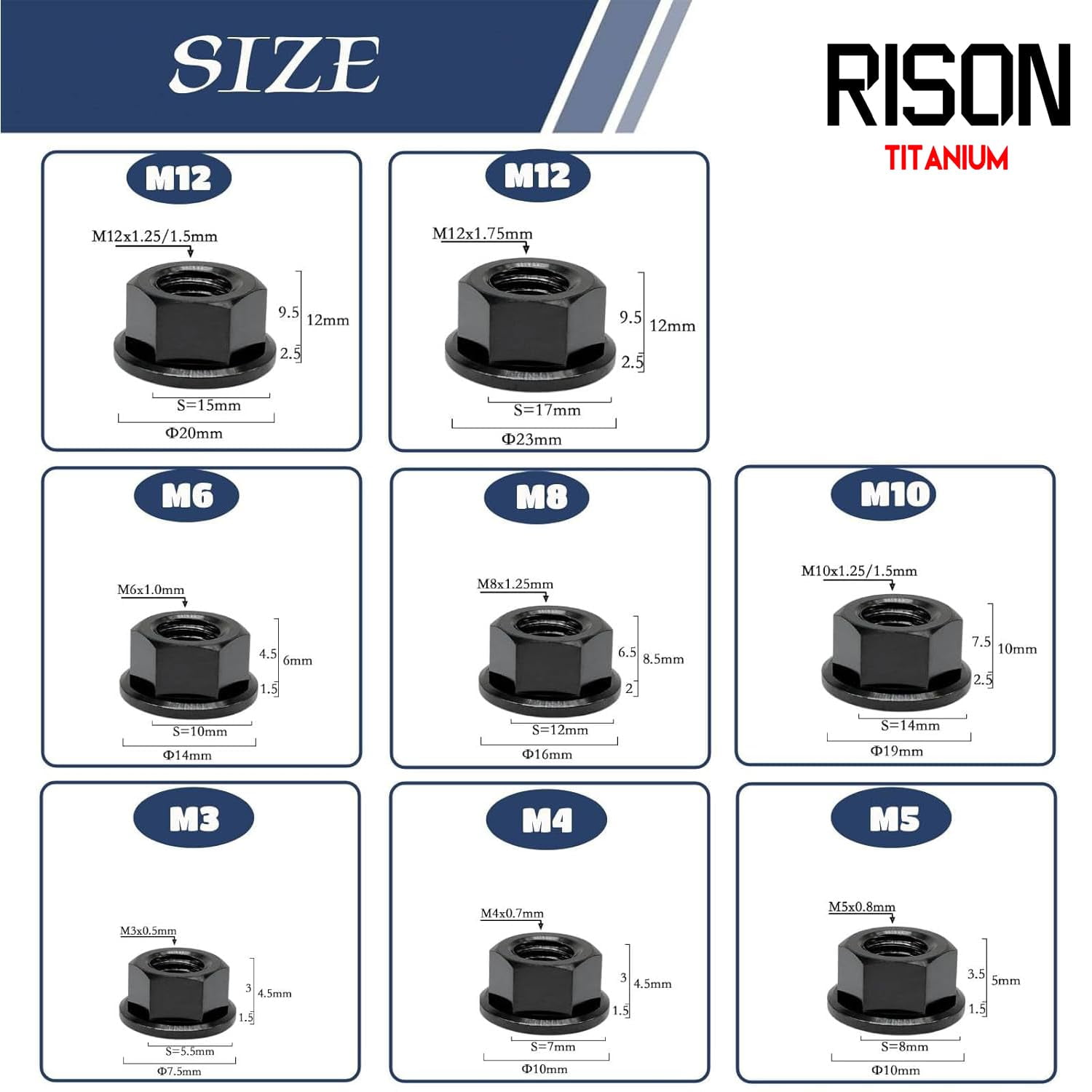 hgudesign RISON Titanium Flange Nut M12x1.5mm Titanium Sprocket Nut 6AL4V for Motorcycle 5PCS ...