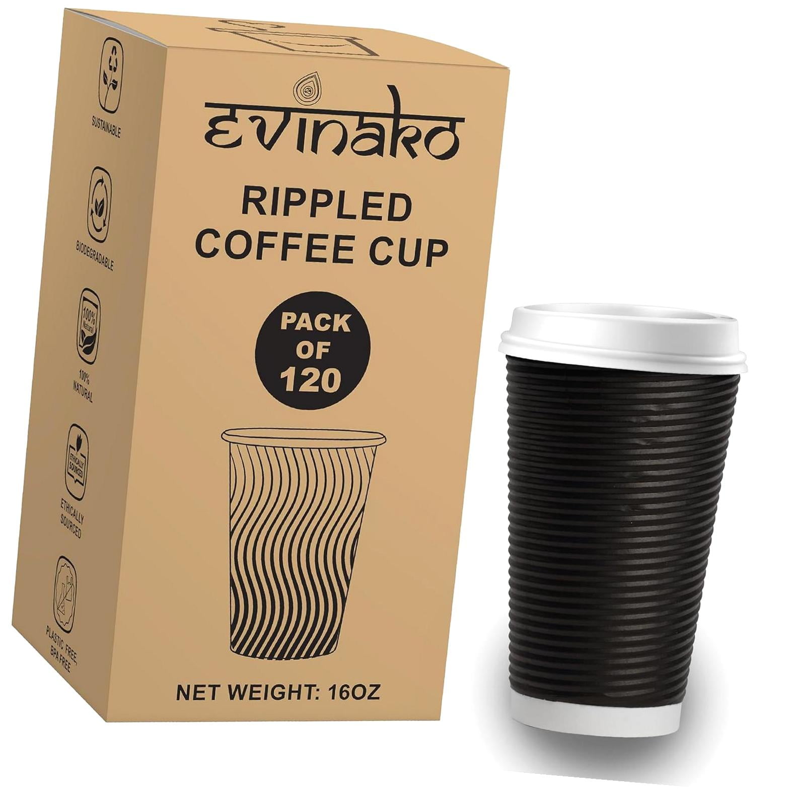 hgudesign Rippled Coffee Cups With Free [120 Pack, 16 oz] – Leak-Proof ...