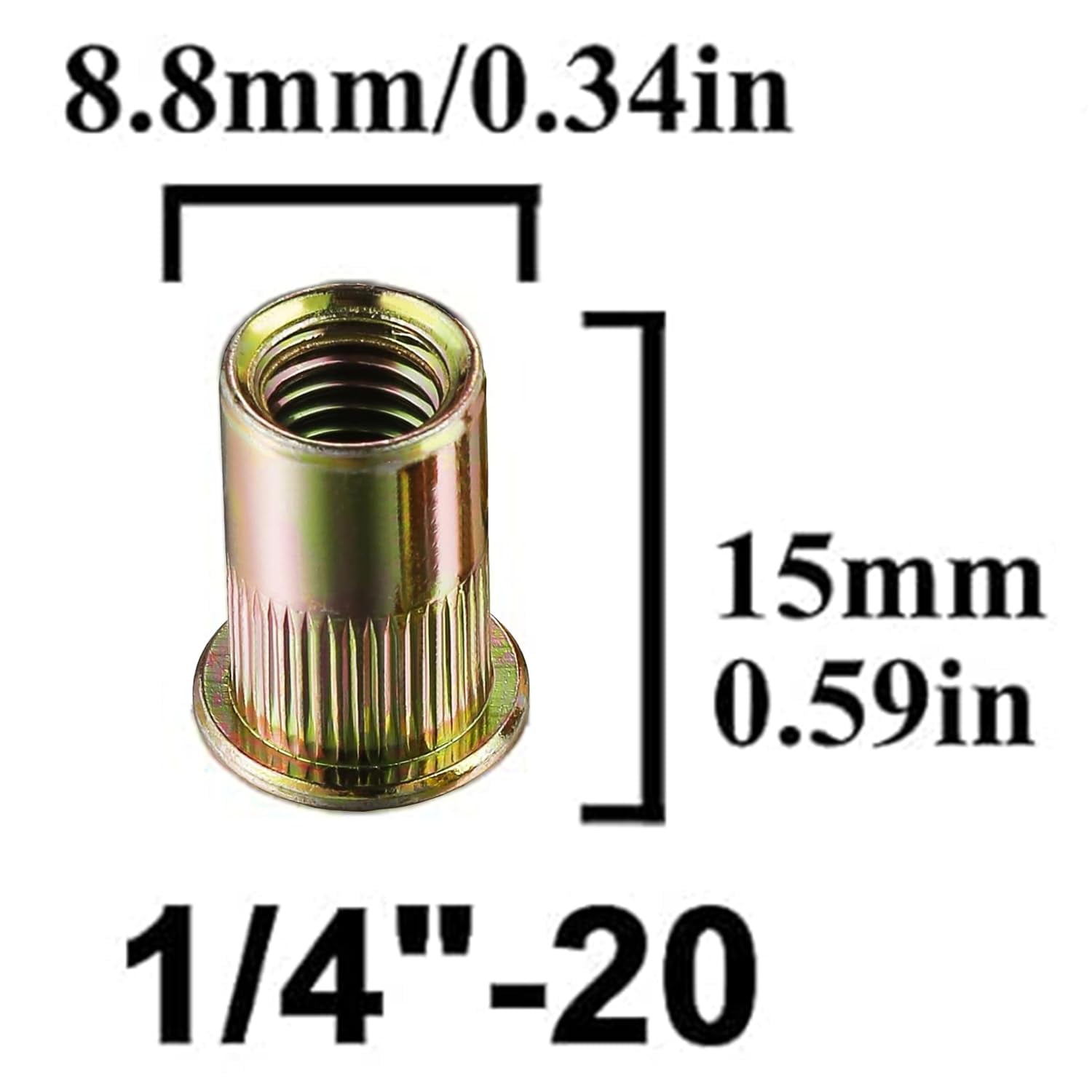 hgudesign Rivet Nut 1/4"-20 UNC 120Pcs Yellow Zinc Plated Flat Rivnut ...