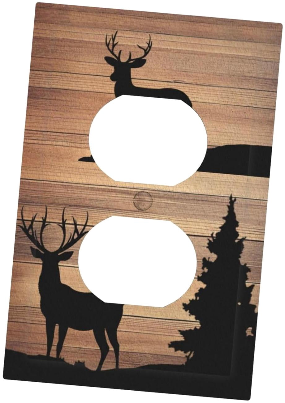 hgudesign Rustic Brown Wood Deer Pine Tree Nature Decorative Outlet ...