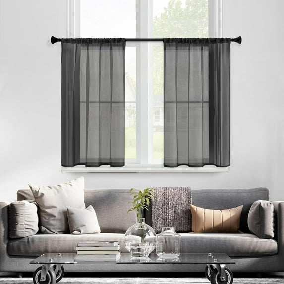 hgudesign Sheer Curtains 34 36 inch Length Kitchen Tier Short Curtains ...