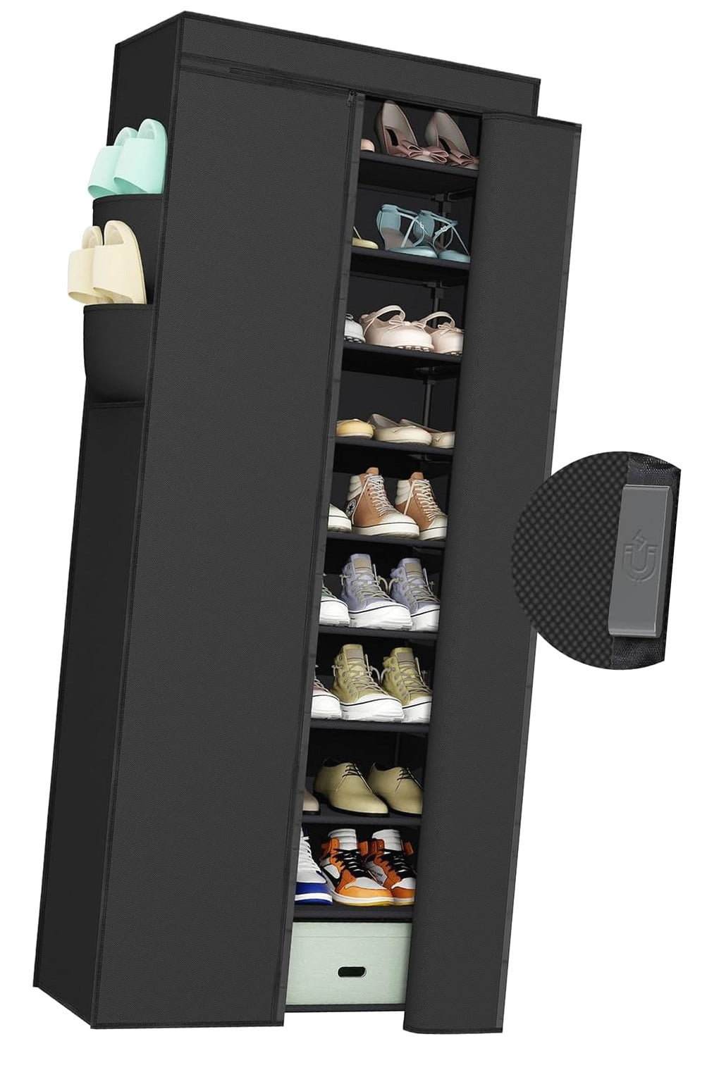 hgudesign Shoe Rack with Cover, Tall Shoe Rack with Magnetic Closure ...