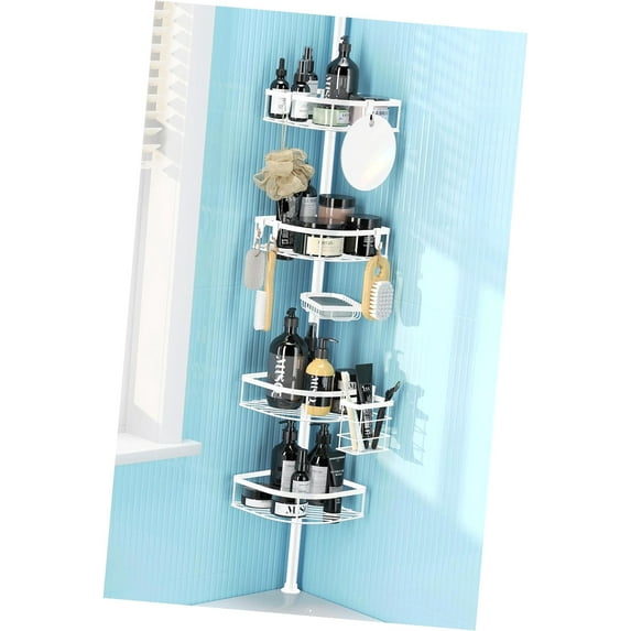 hgudesign Shower Caddy Tension Pole, 4-Tier Corner Shower Standing ...
