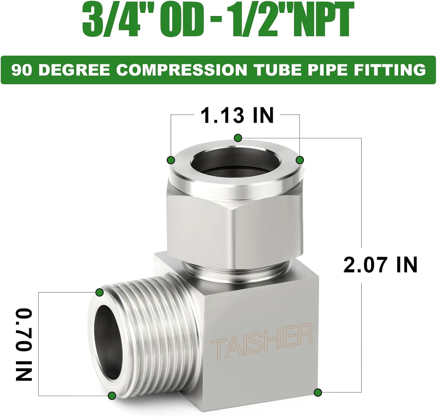 hgudesign Single 304 Stainless Steel Square 90-Degree Compression Tube Pipe Fitting Connector, 3 ...