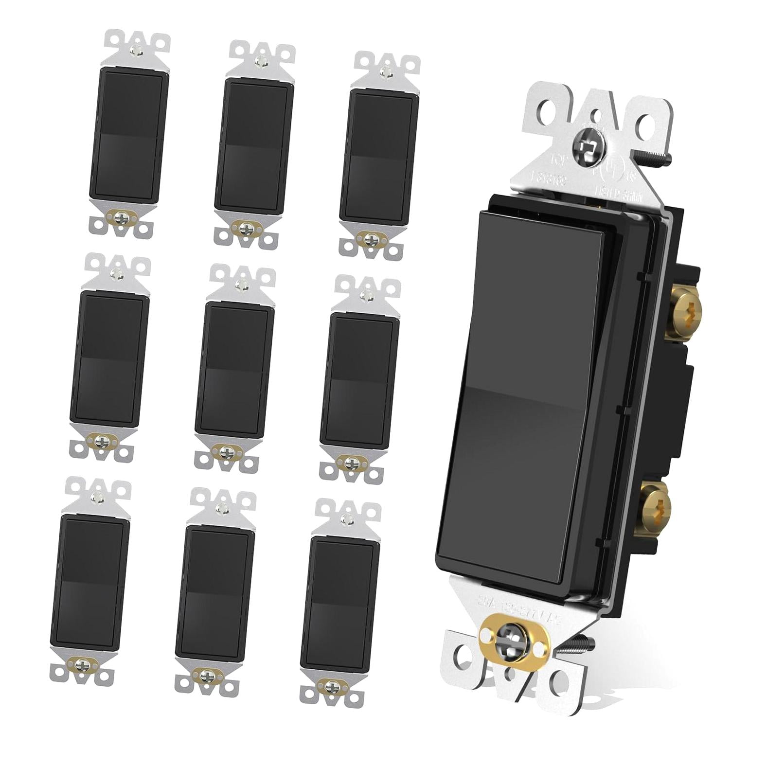 hgudesign Single Pole Rocker Decora Light Switch, 15 Amp Self-grounding ...