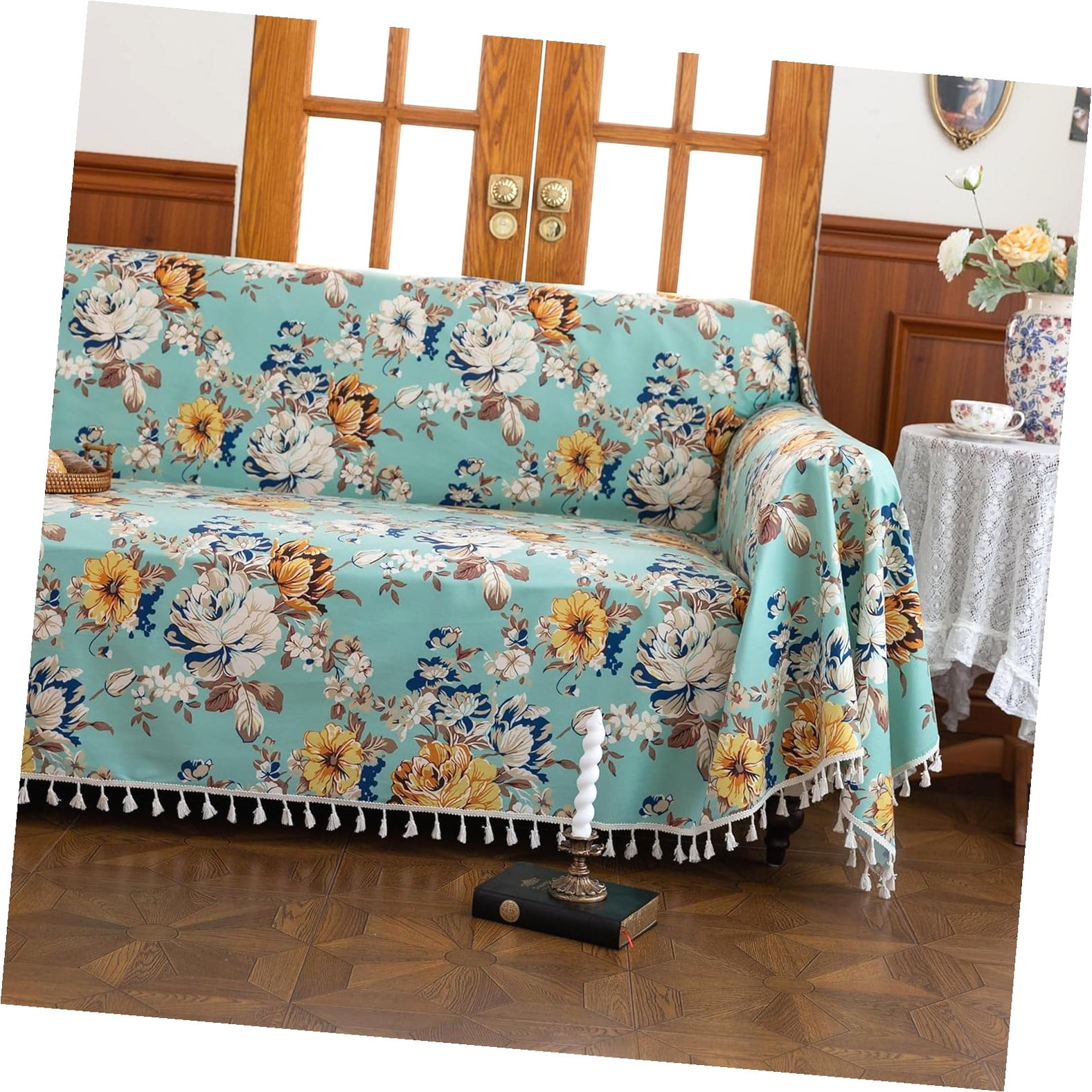hgudesign Sofa Covers Floral Pattern Tassels Design Washable for ...