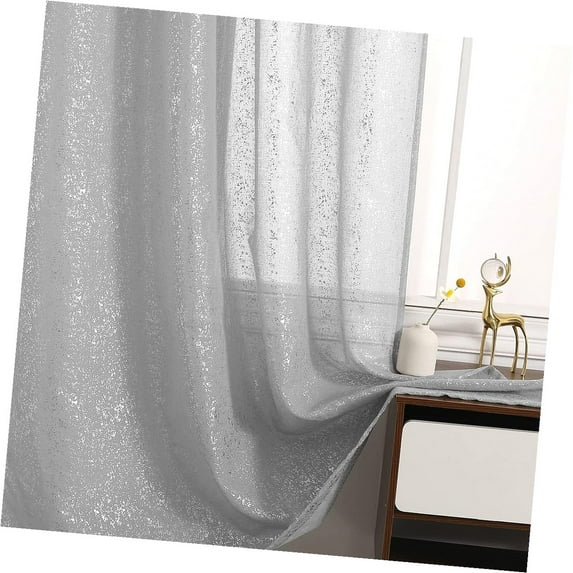 hgudesign Sparkle Curtains 63 Inch Length Chic Silver Sheer Curtains ...