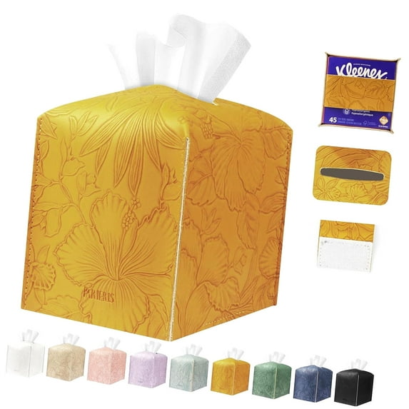 hgudesign Square Tissue Cube Cover PU Tissue Organizer with Bottom Belt ...