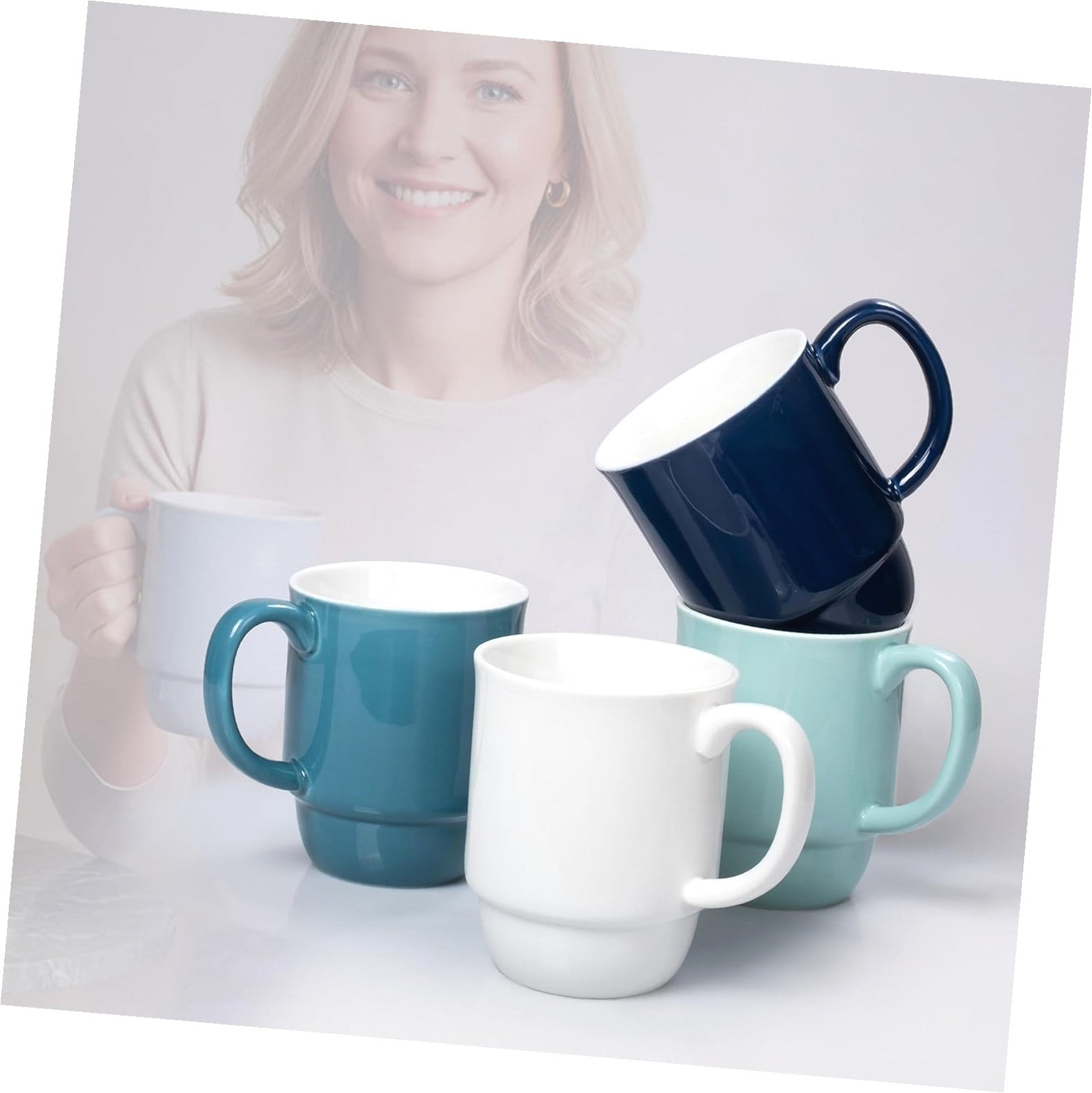 hgudesign Stackable Porcelain Mug – Large Handle, 16oz Ceramic Mug for ...