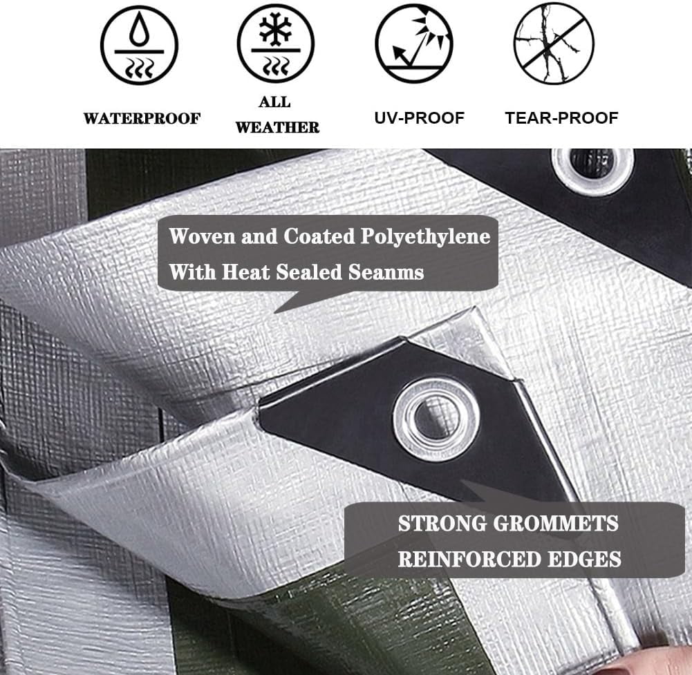 hgudesign Tarp 9x16ft, Silver 12Mil Plastic Tarpaulin Cover for Rain ...