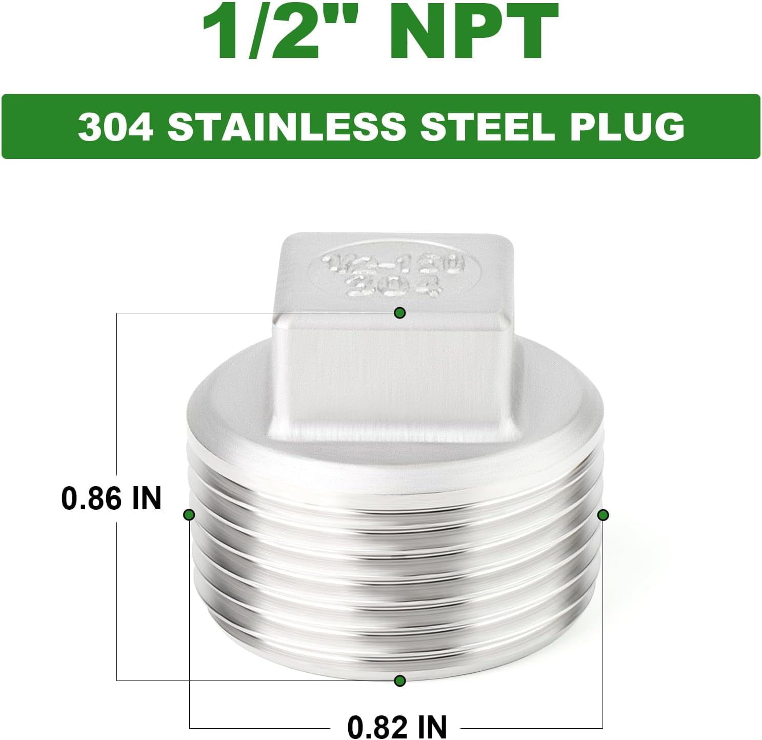 hgudesign Ten 304 Stainless Steel External Square Thread Socket Pipe Plugs, 1/2" NPT Male ...