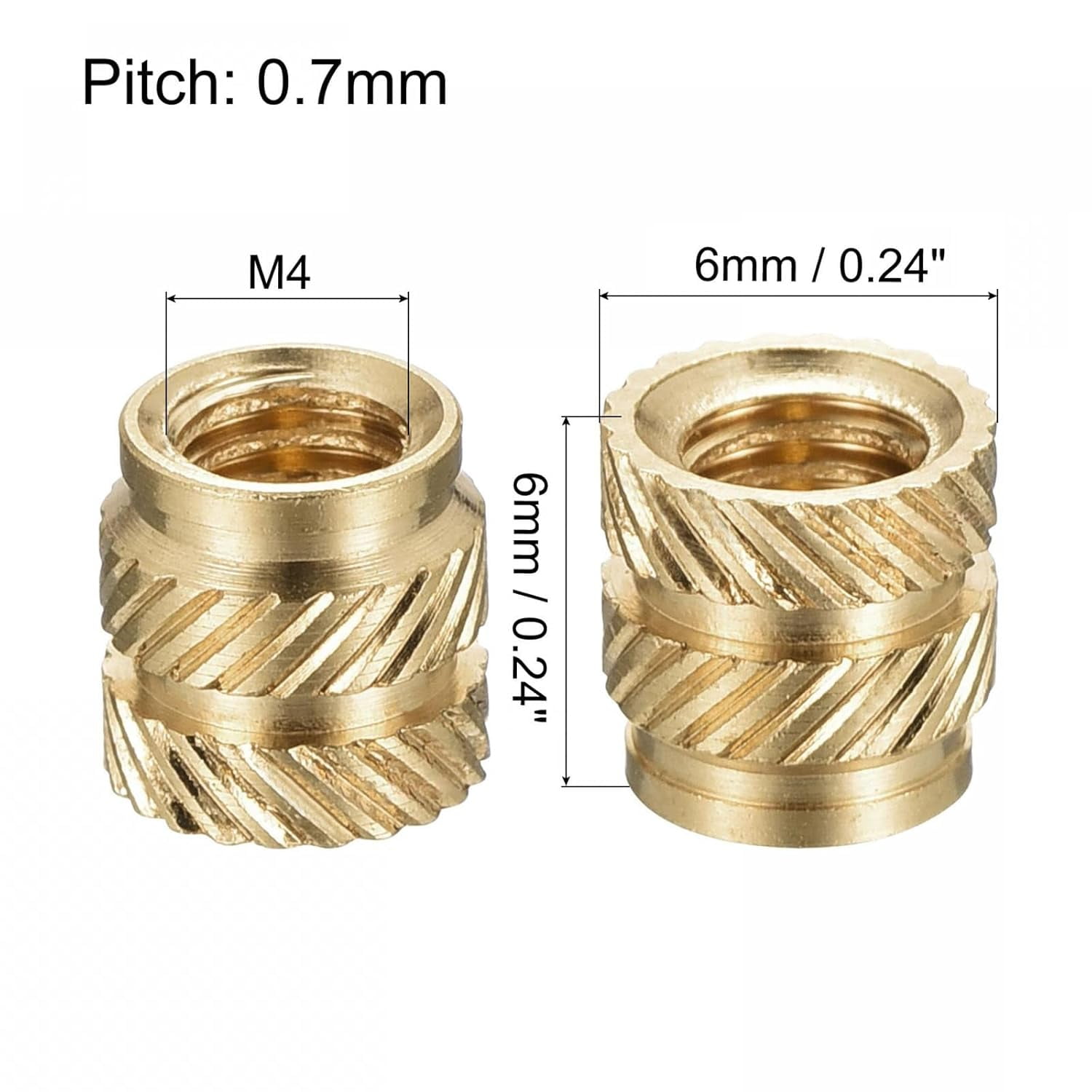 hgudesign Textured Insert Nuts, 60 Units M4x6mm Lengthx6mm Outer ...