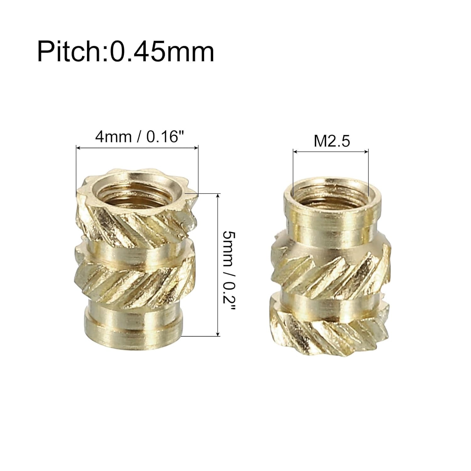 hgudesign Textured Threaded Inserts, 100 units M2.5 x 5mm Length x 4mm ...