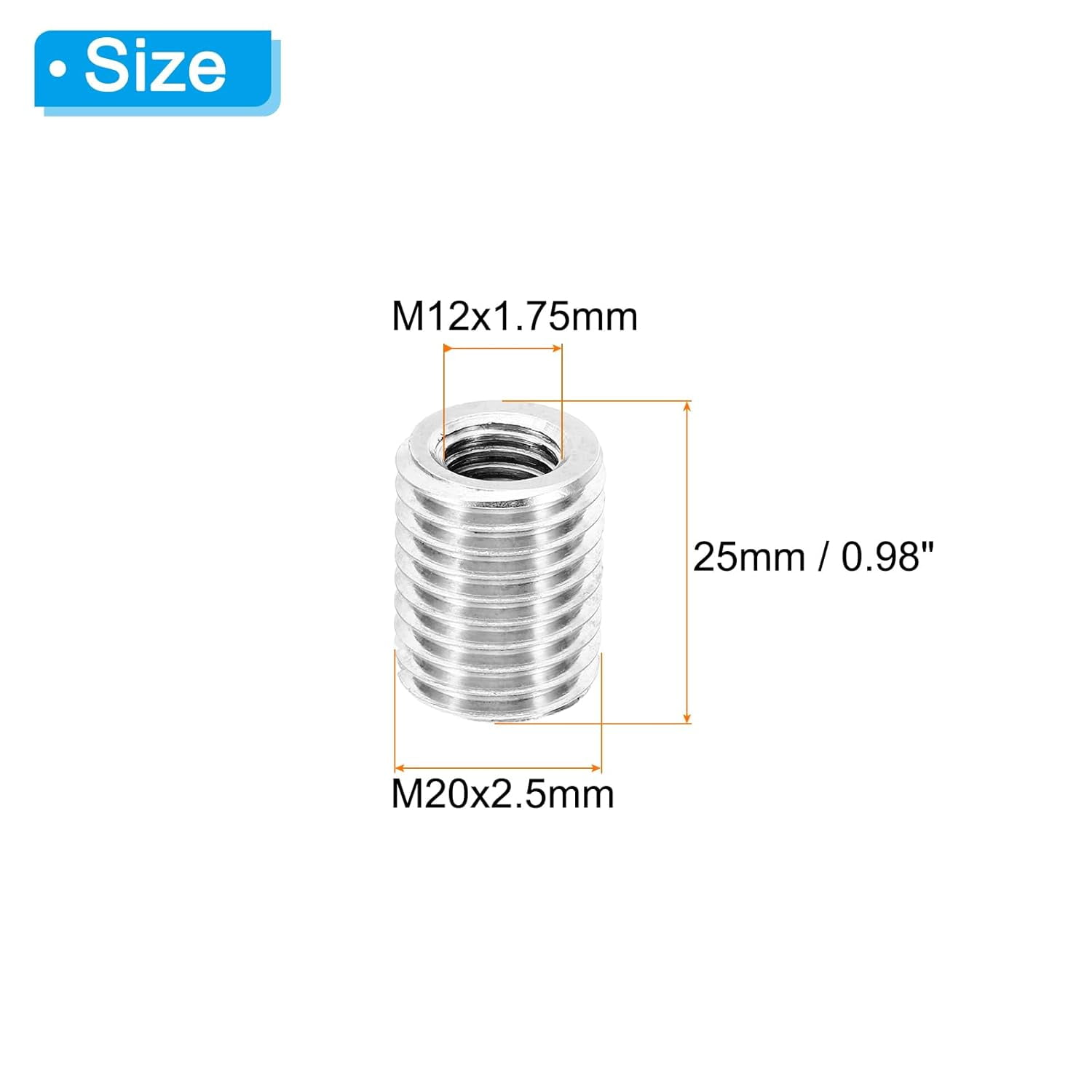 hgudesign Thread Conversion Sleeve Nut, 4 Units M20xM12x25mm External ...