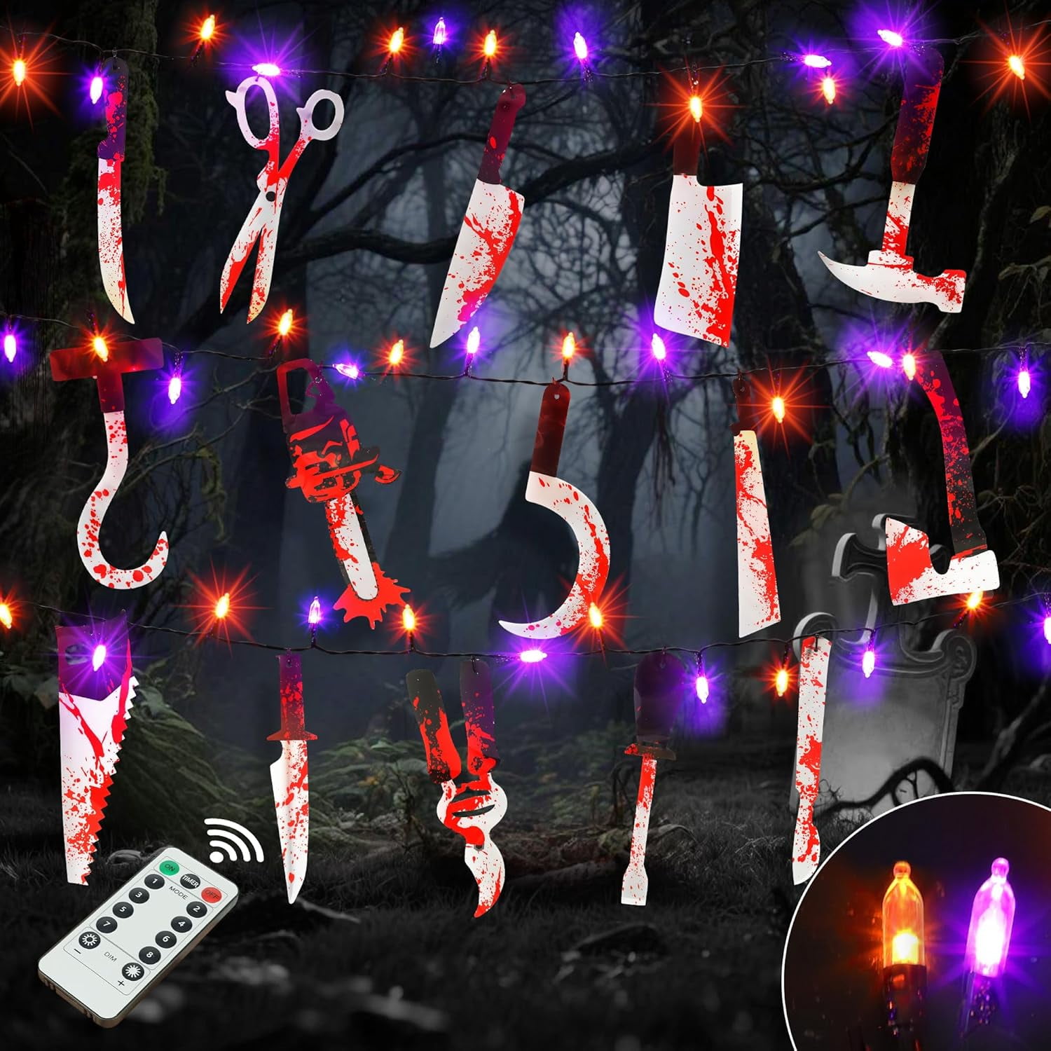 hgudesign [Timer 8 Modes] Bloody Banner with Orange String Lights, 14.5 ...