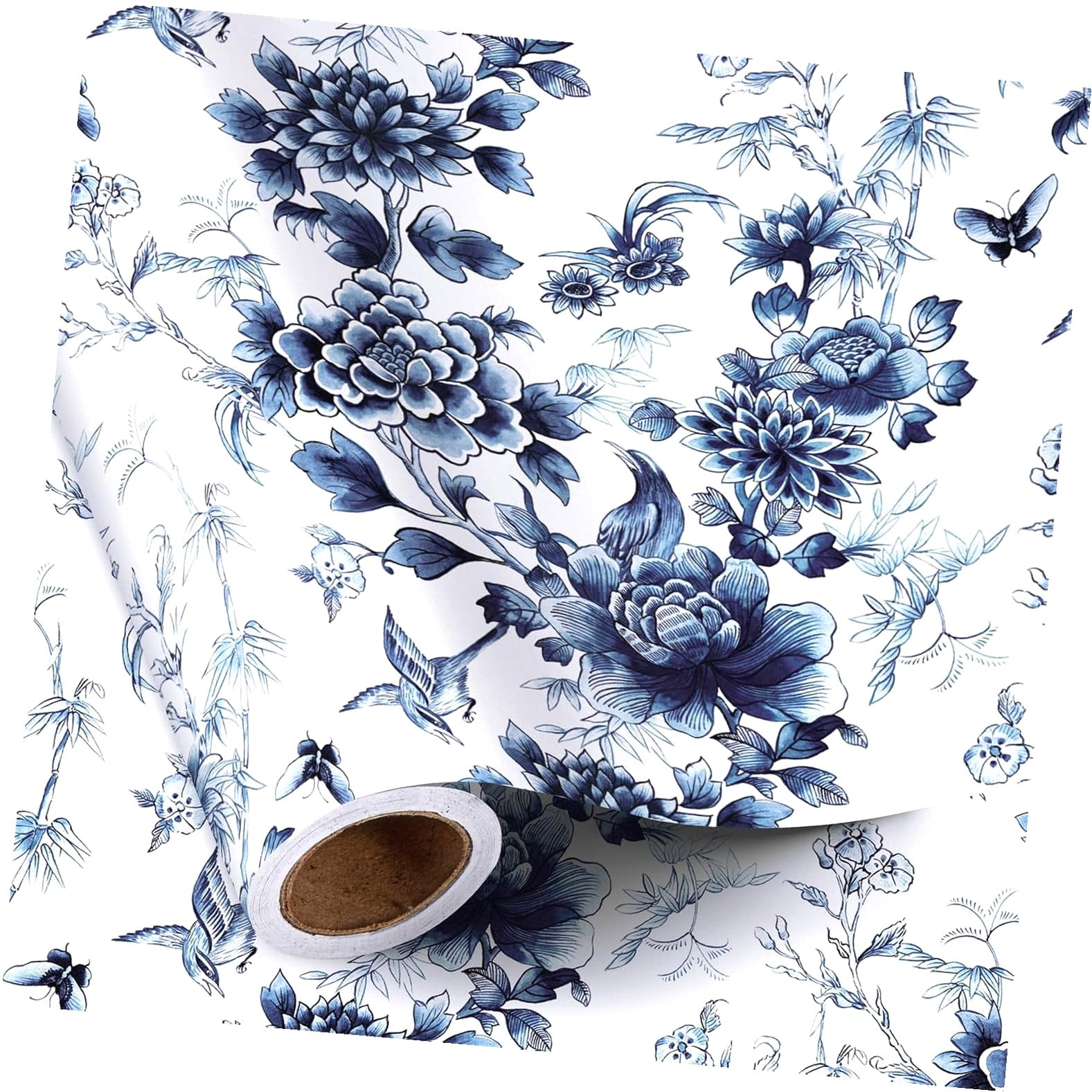 hgudesign Toile Paper Sheet, Blue and White Floral Paper Pattern for ...