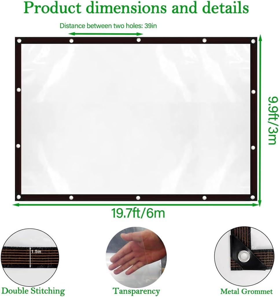 hgudesign Transparent Tarp with Eyelets, 10ft×20ft, PVC, Heavy-duty ...
