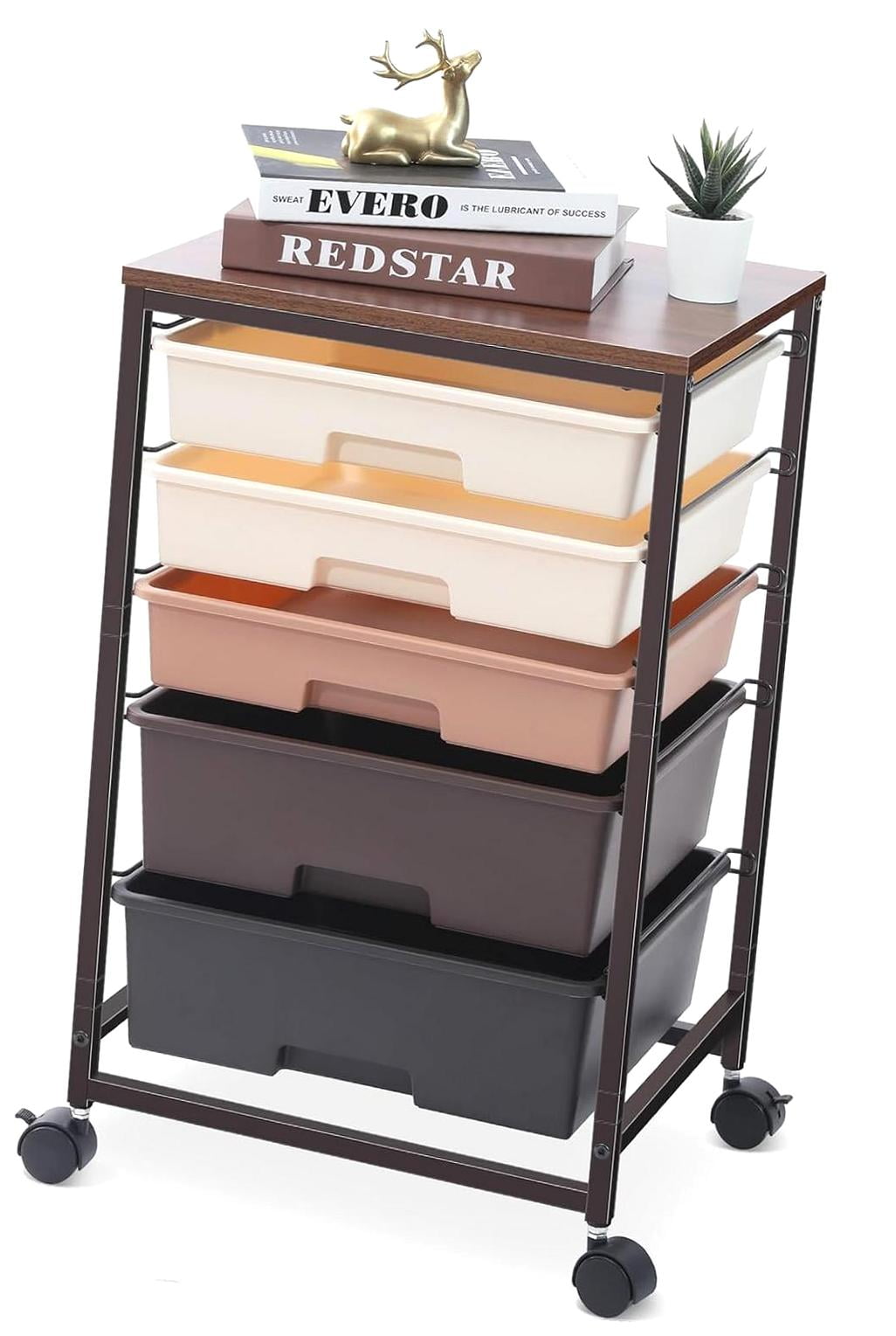 hgudesign Utility Cart with 5 Drawers,Storage Drawer Cart with Wooden ...