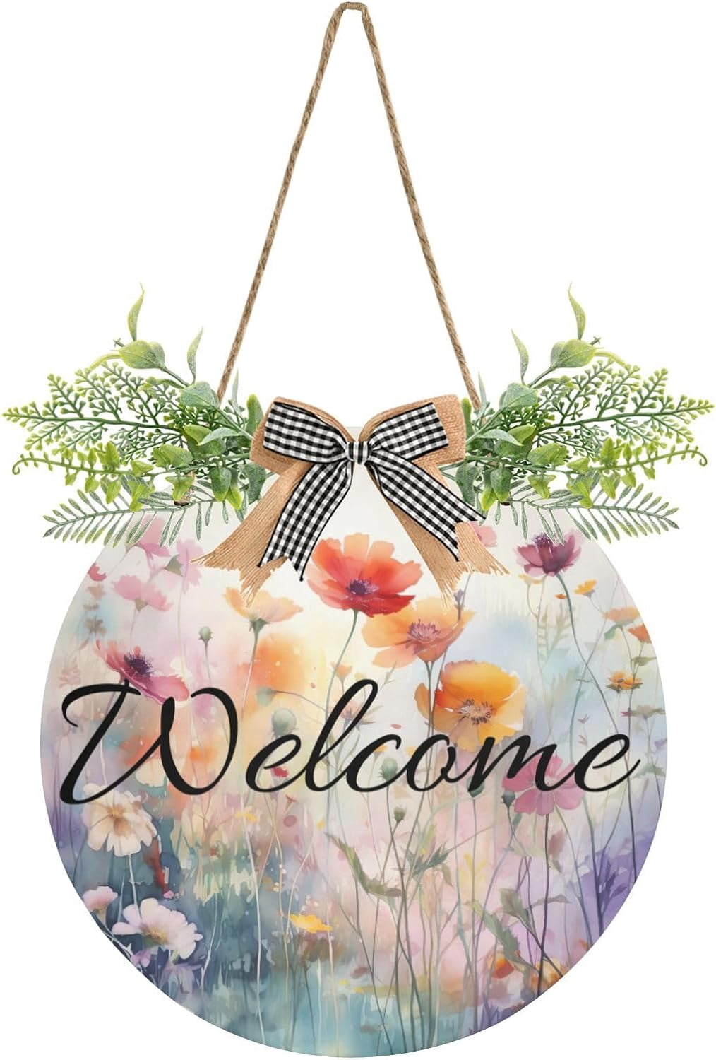 hgudesign Watercolor Flowers Welcome Sign Front Door Decoration Round ...