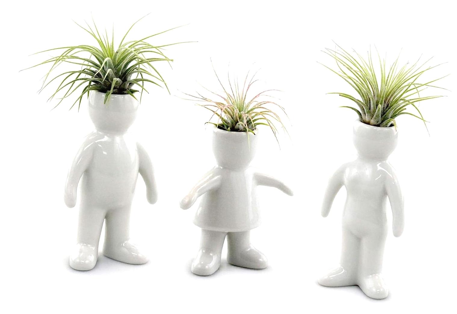hgudesign White Ceramic Male, Female, and Girl Figure Planters ...