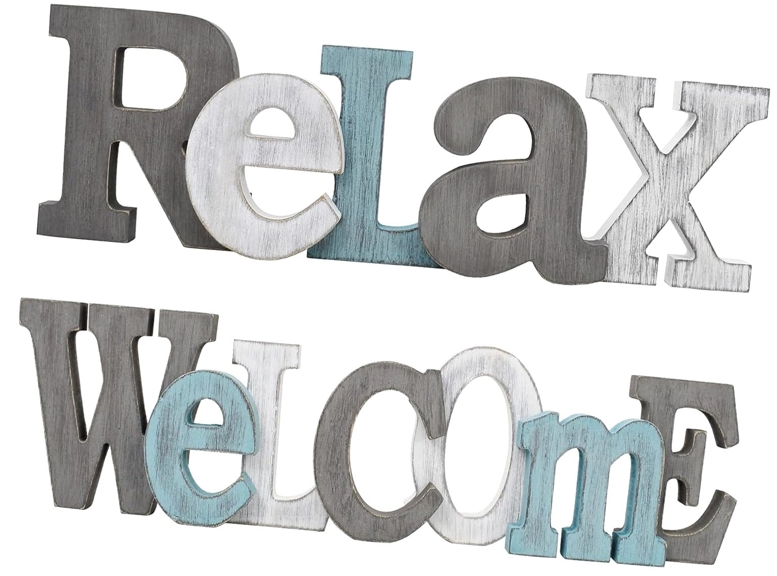 hgudesign Wooden Teal Sign Cutout Letters Freestanding Block Word Sign ...