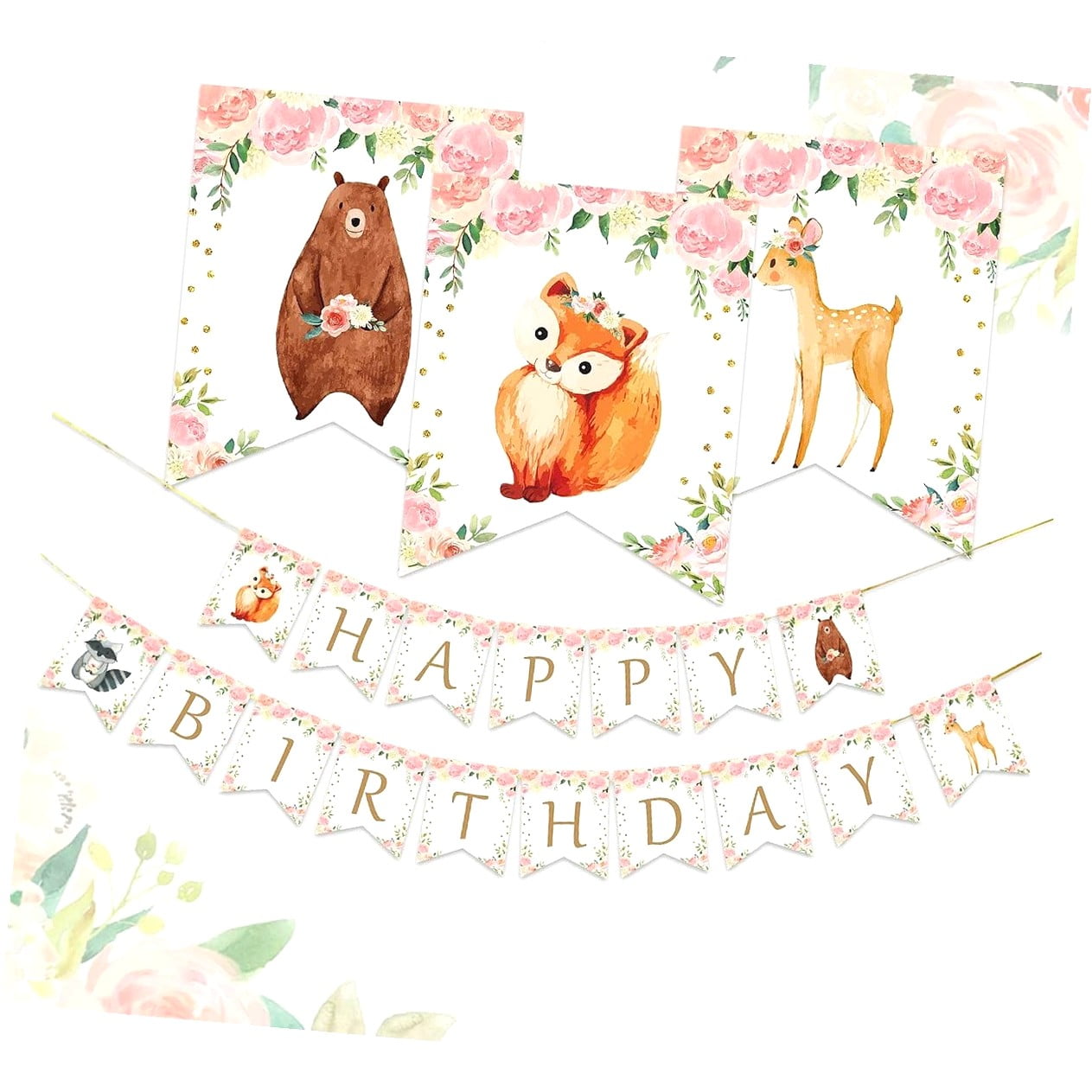 hgudesign Woodland Happy Birthday Banner Woodland Birthday Party ...