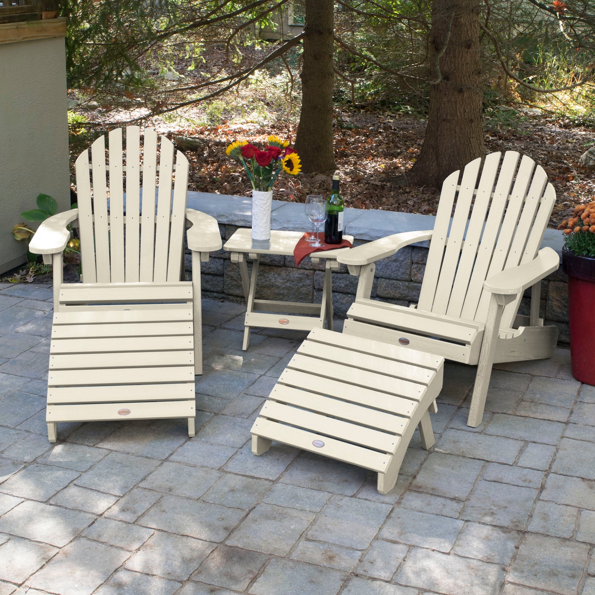highwood Set of Two Reclining and Folding Adirondack Chairs Conversation Set Whitewash - Walmart.com